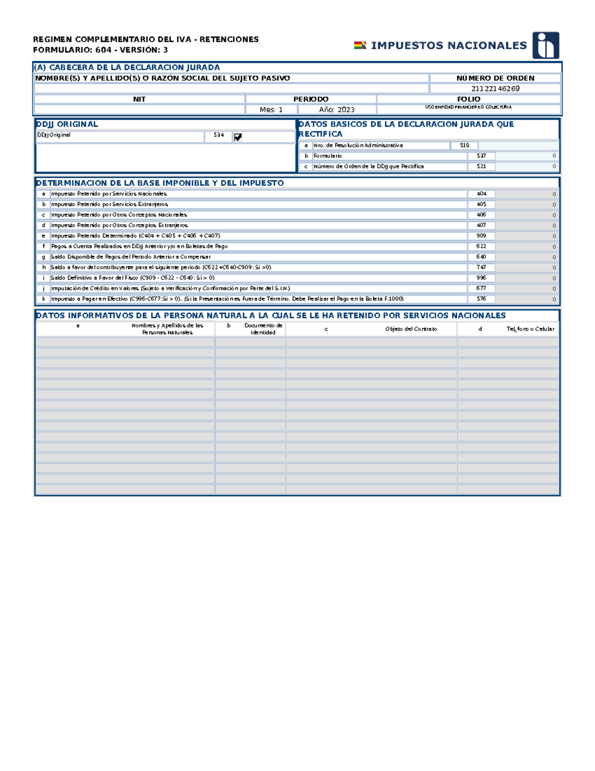 604 - Formularios tributarios - REGIMEN COMPLEMENTARIO DEL IVA ...