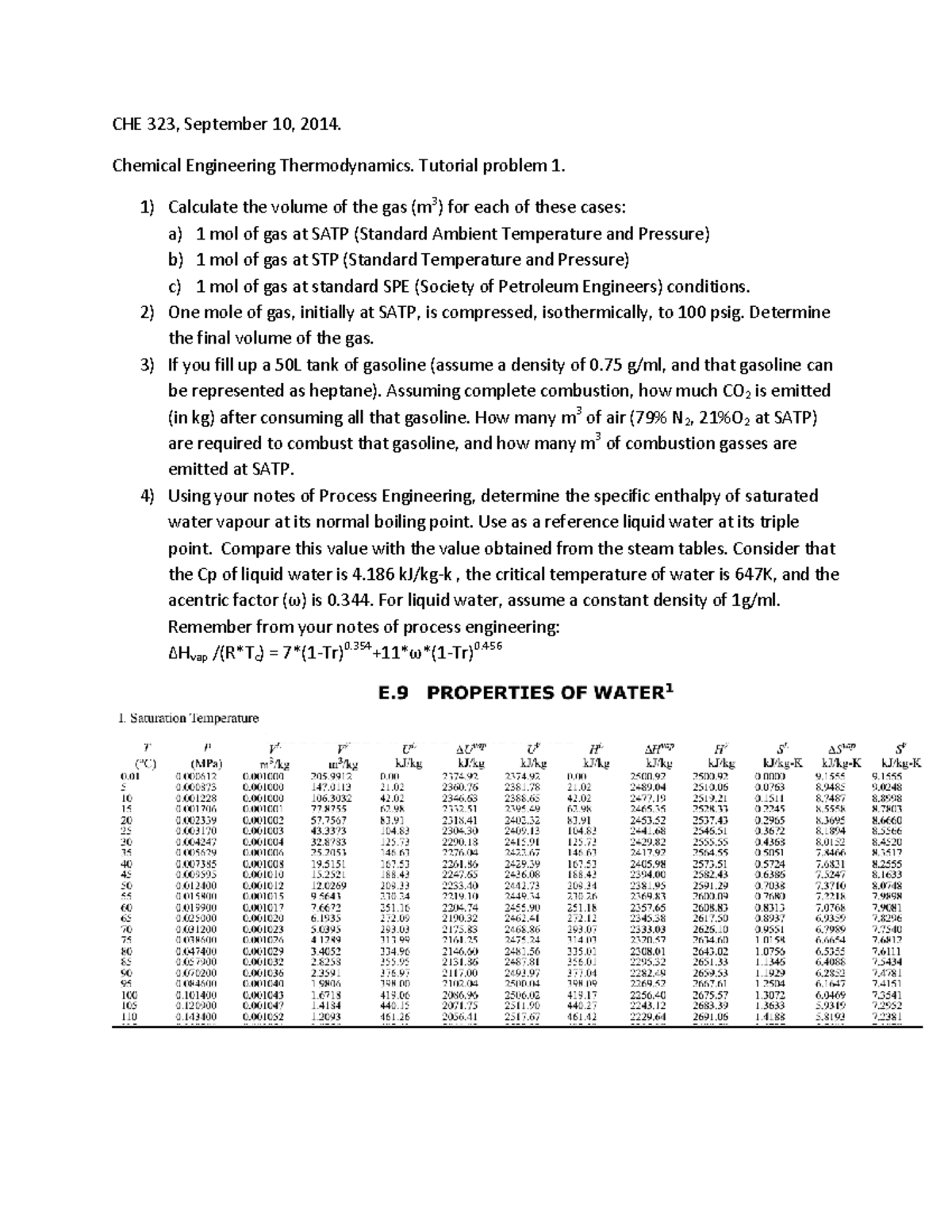Engineering Thermodynamics - Tutorial work - tutorial 1 - 10 - CHE 323 ...