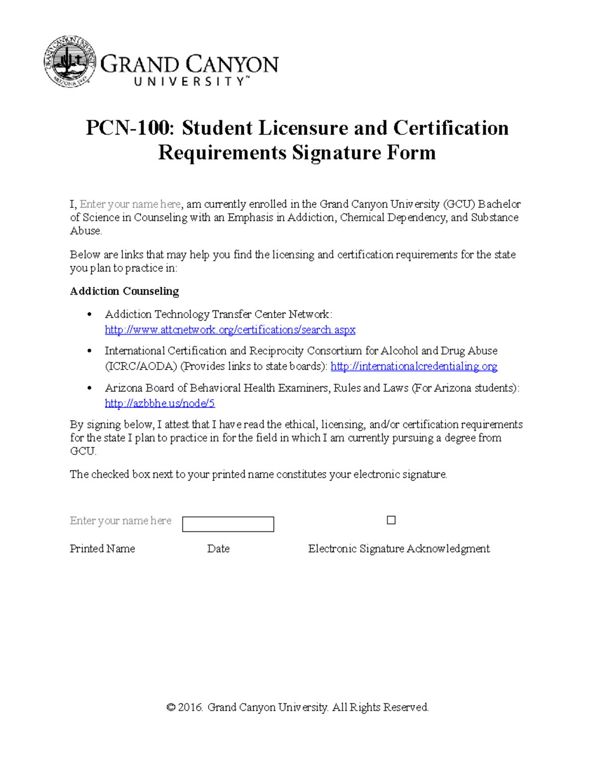PCN 100 RS T3Student Licensure Certification Requirements Signature ...