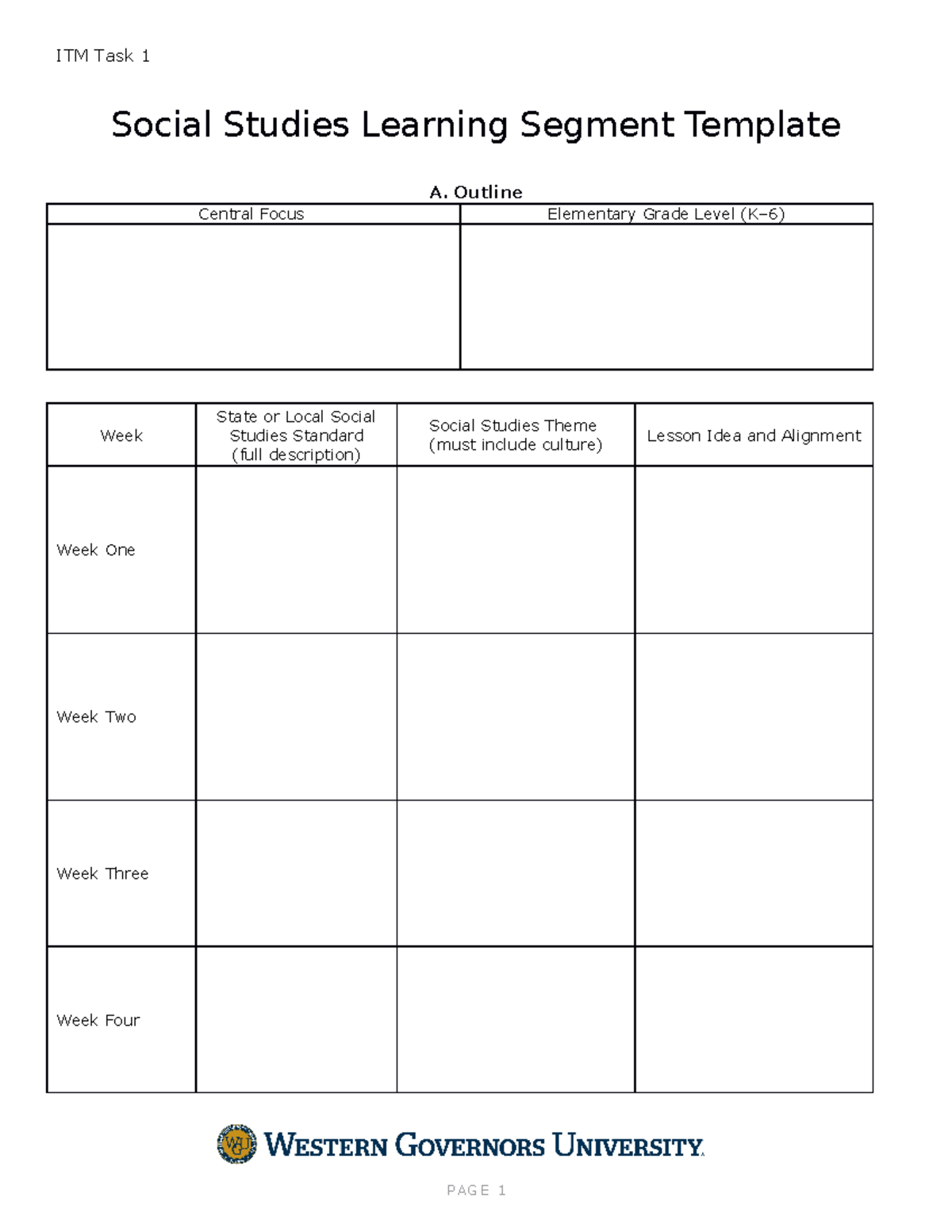 Social Studies Learning Segment Template - Outline Central Focus ...