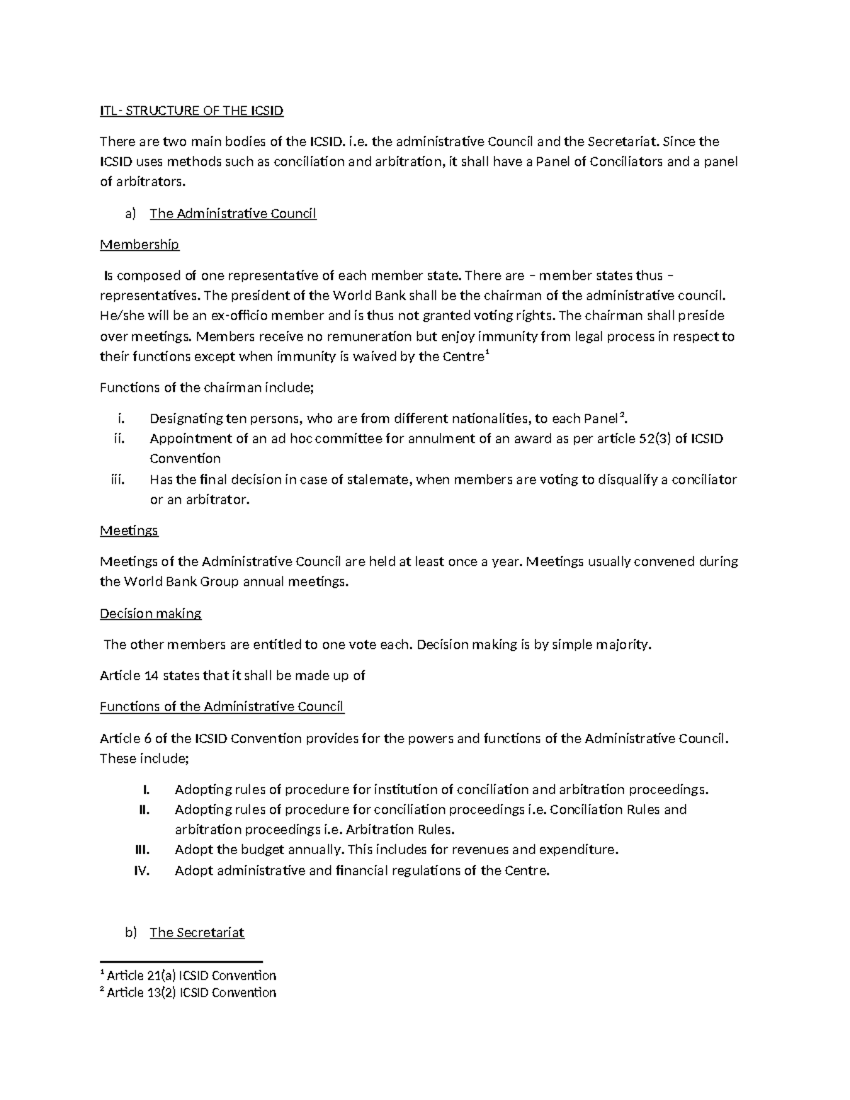 ITL- Icsid - ITL- STRUCTURE OF THE ICSID There are two main bodies of ...