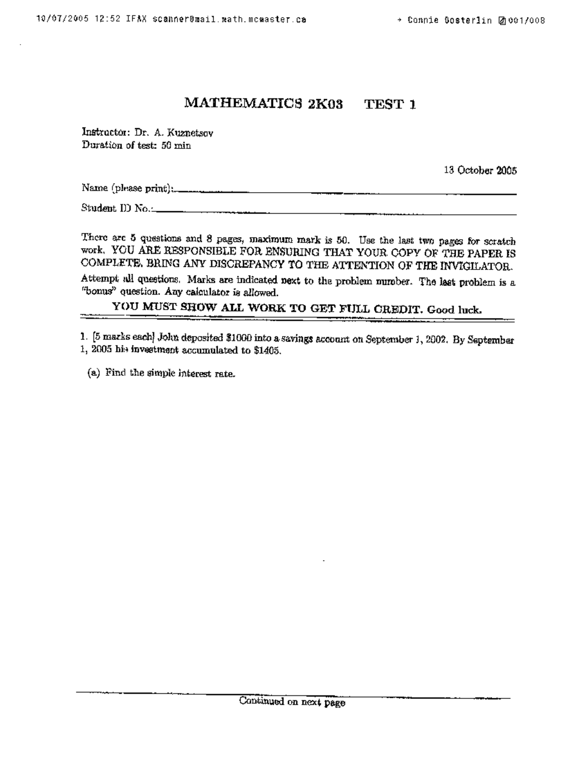 Test 2 Sample test B (all questions except 1) - Math 2Fm3 - Studocu