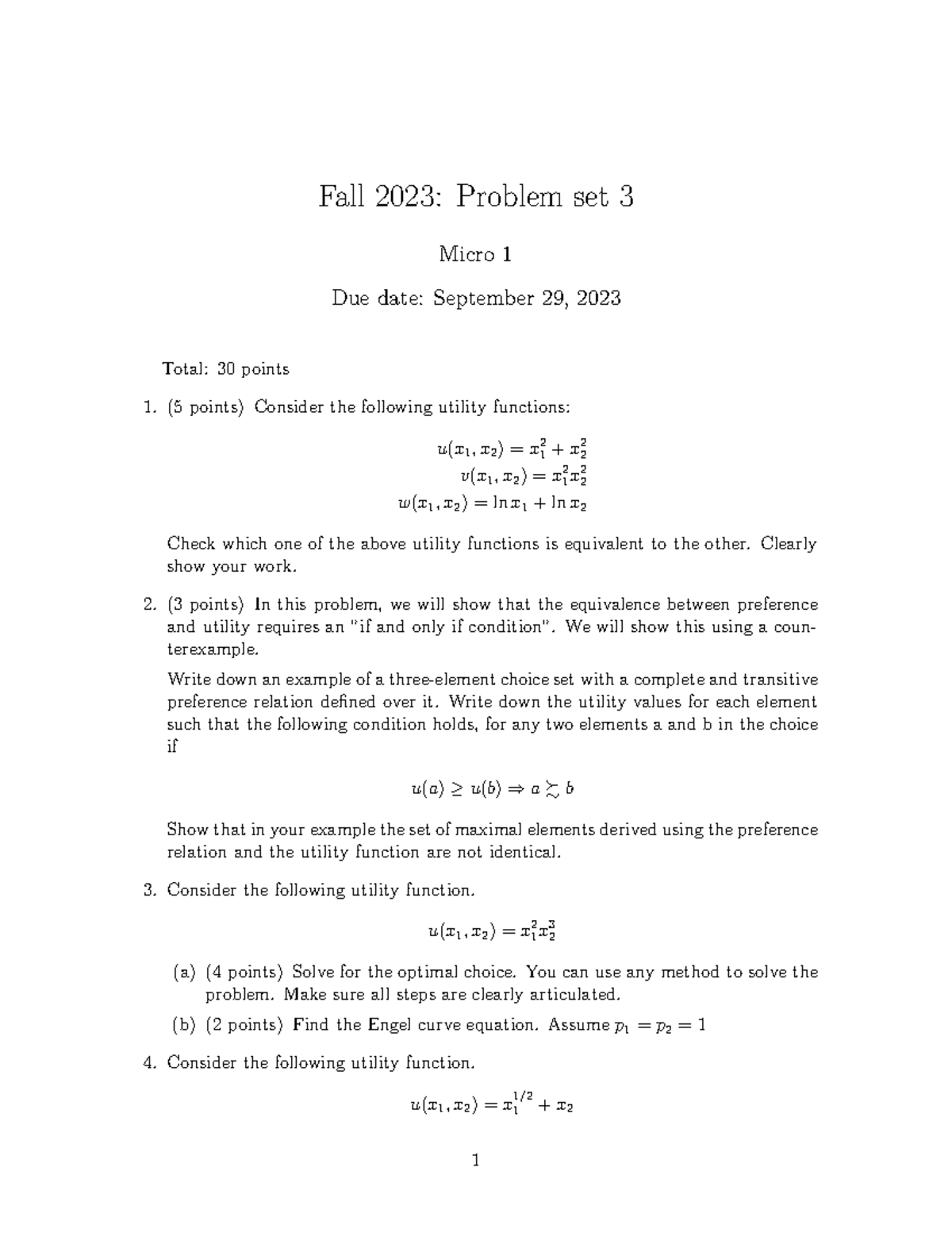 PS3 - ps3 Prof Srijita Ghosh - Fall 2023: Problem set 3 Micro 1 Due date: September 29, 2023 ...