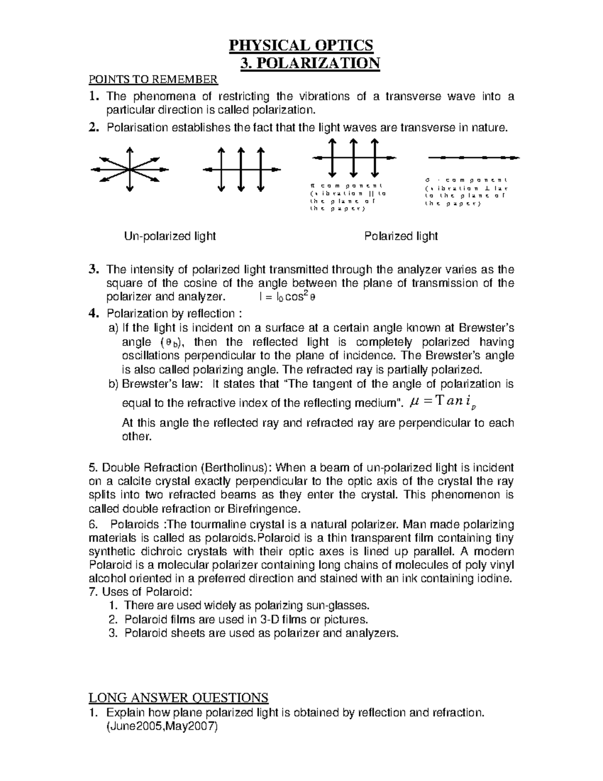 34503 3 Polarization - PHYSICAL OPTICS 3. POLARIZATION POINTS TO ...
