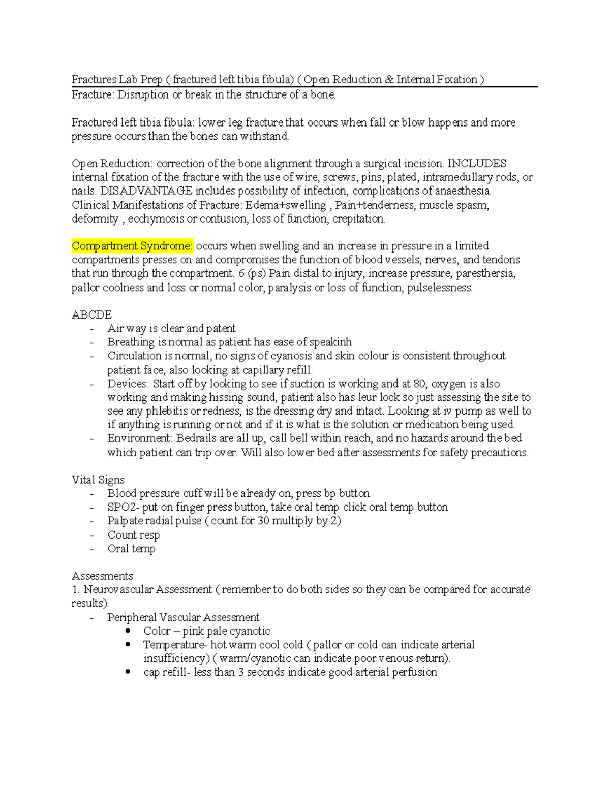 Fractures Notes - Fractures Lab Prep ( fractured left tibia fibula ...