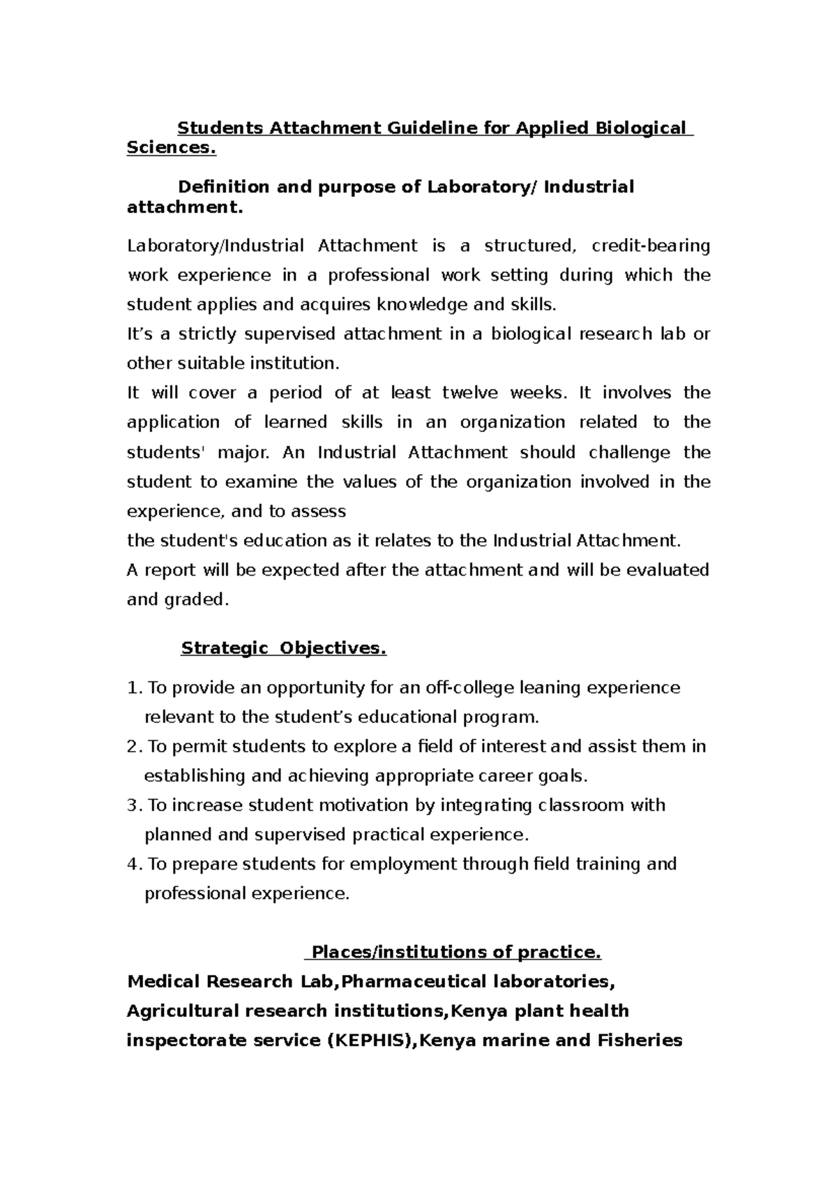 Applied biological sciences attachment guide - Students Attachment ...
