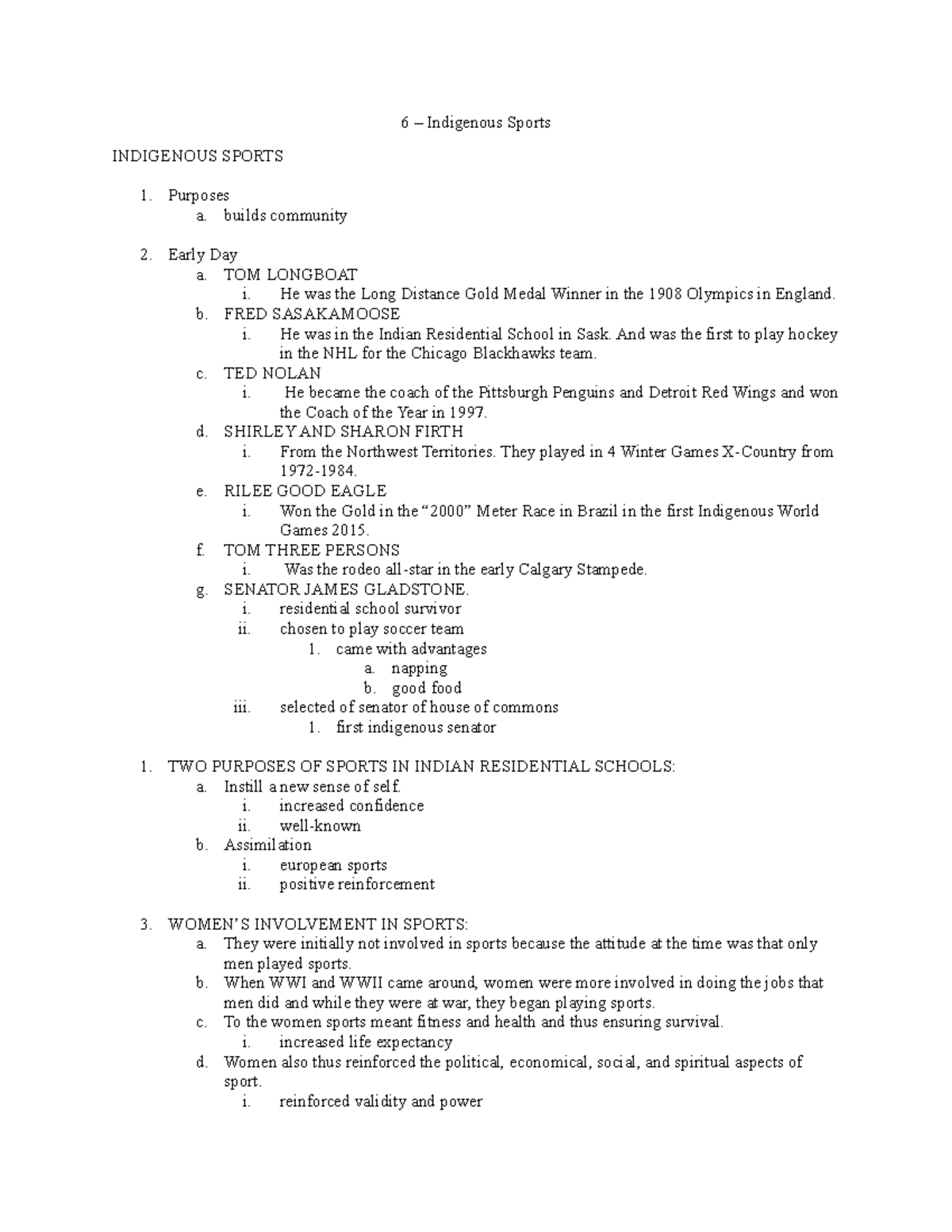 6 - Indigenous Sports - INST 1101 - 6 – Indigenous Sports INDIGENOUS ...