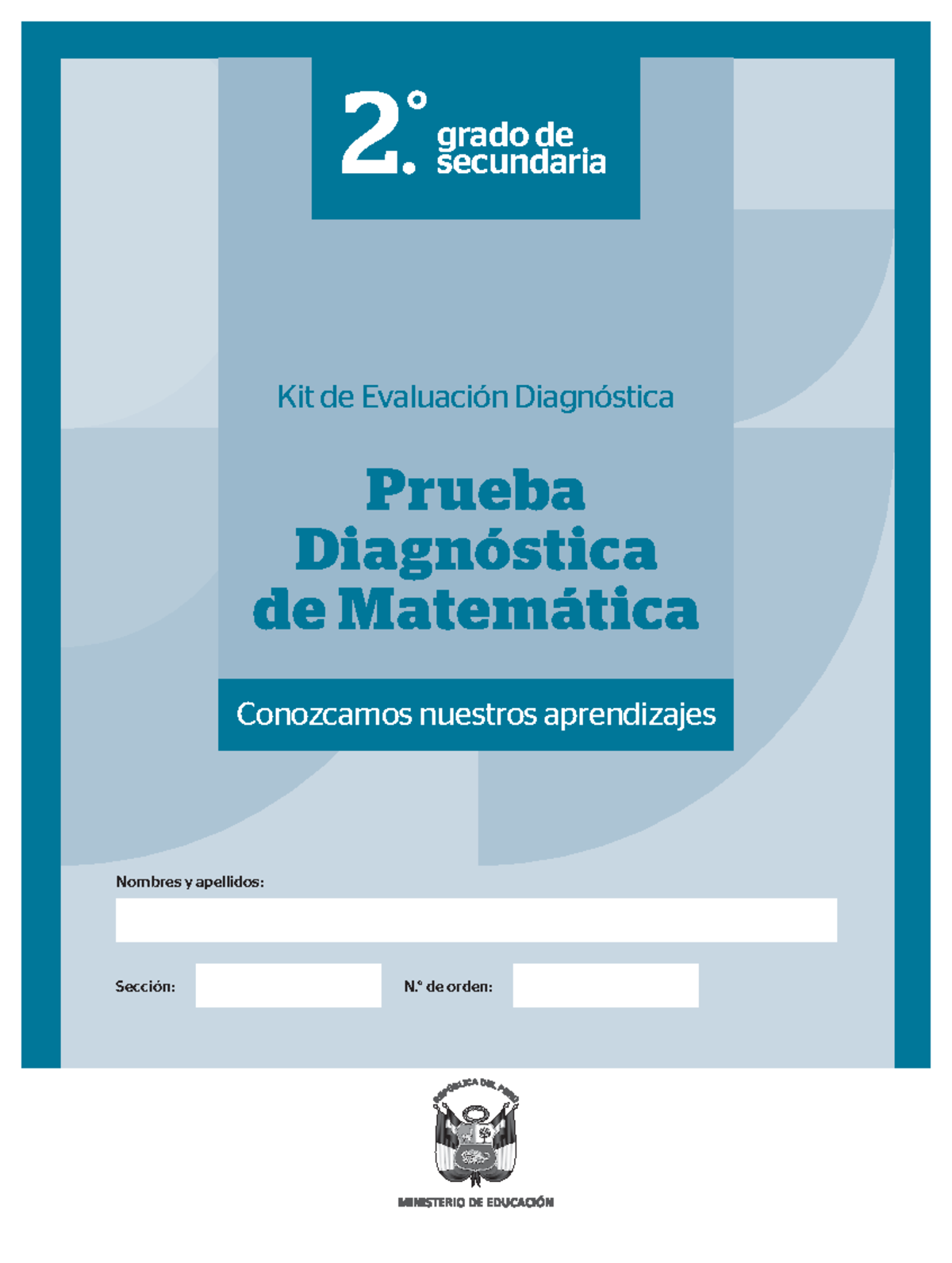 Prueba Diagnostica Matemática. Conozcamos Nuestros Aprendizajes. Segundo Grado de Educación ...