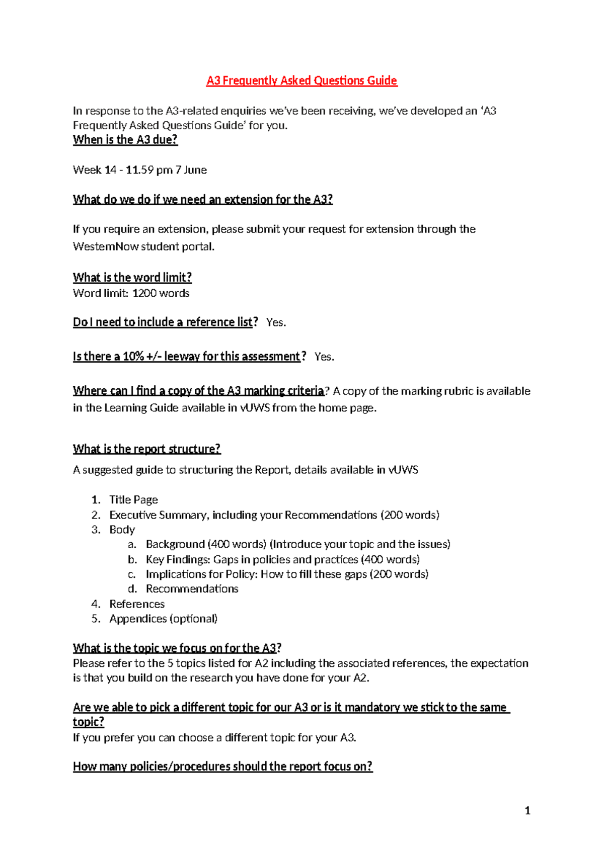 FV A3 FAQs 2024 - A3 Frequently Asked Questions Guide In response to ...
