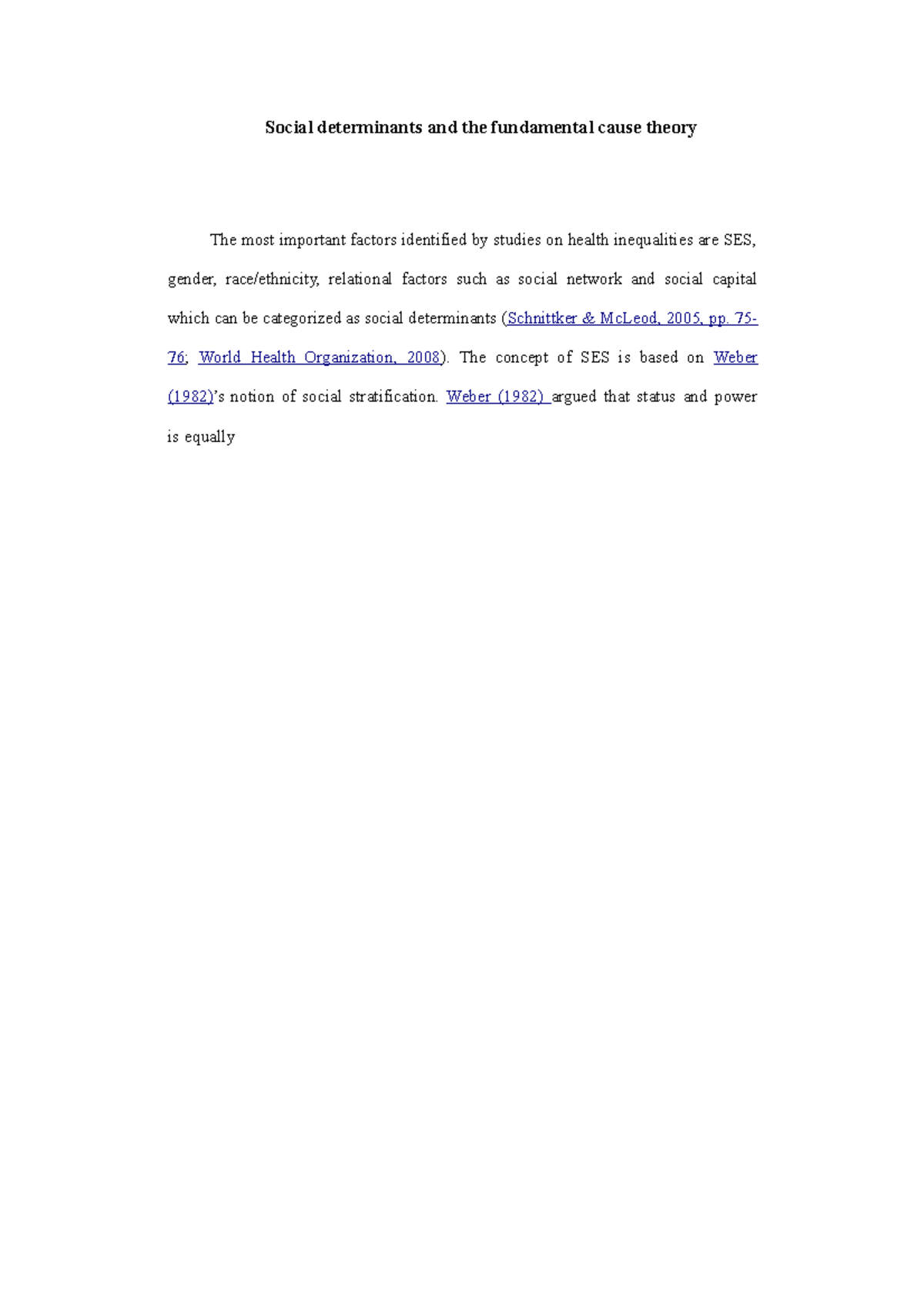 Social determinants and the fundamental cause theory - 75- 76 ; World ...