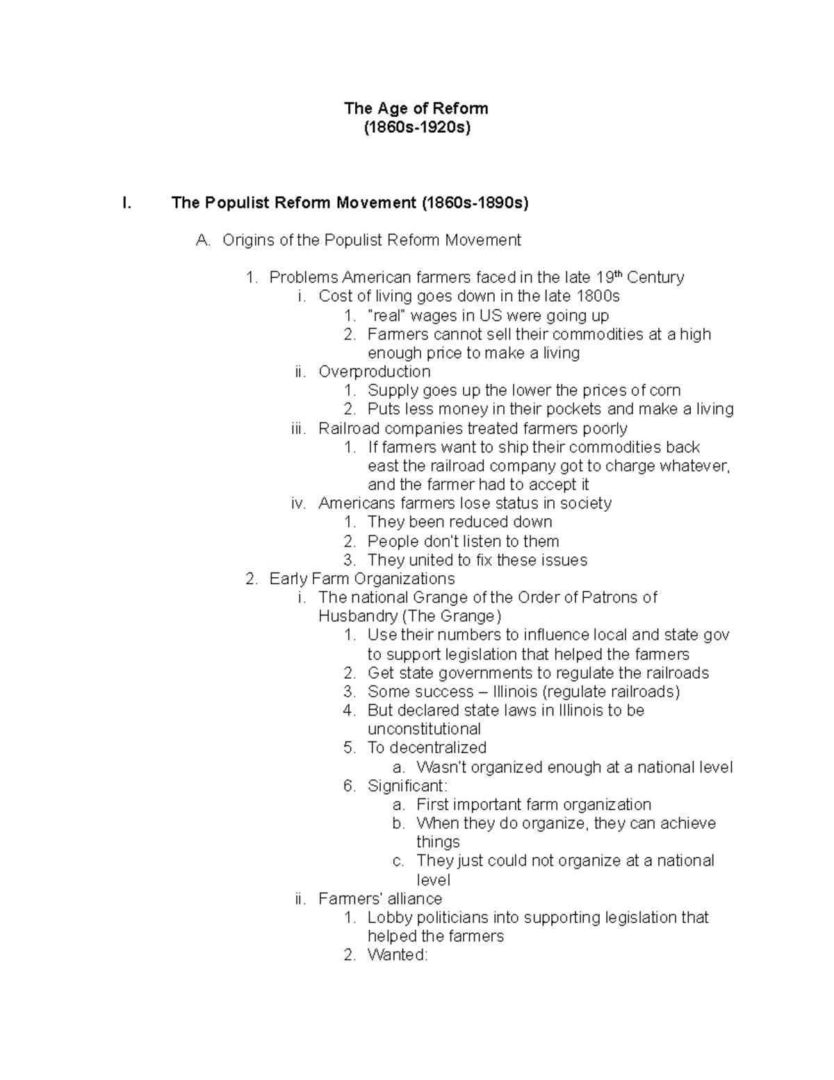 Module 3 Outline - The Age of Reform (1860s-1920s) - The Age of Reform ...