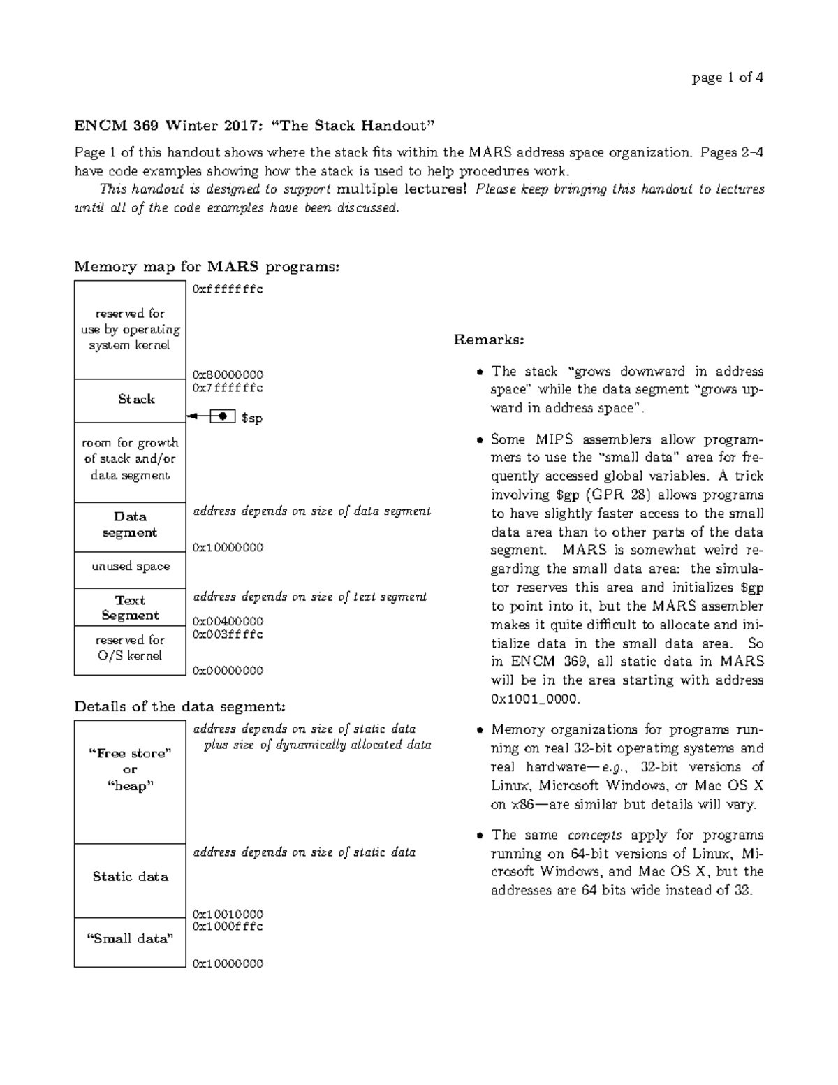 Lecture notes - Handout 2 - Stack Handout - Computer Organization ...