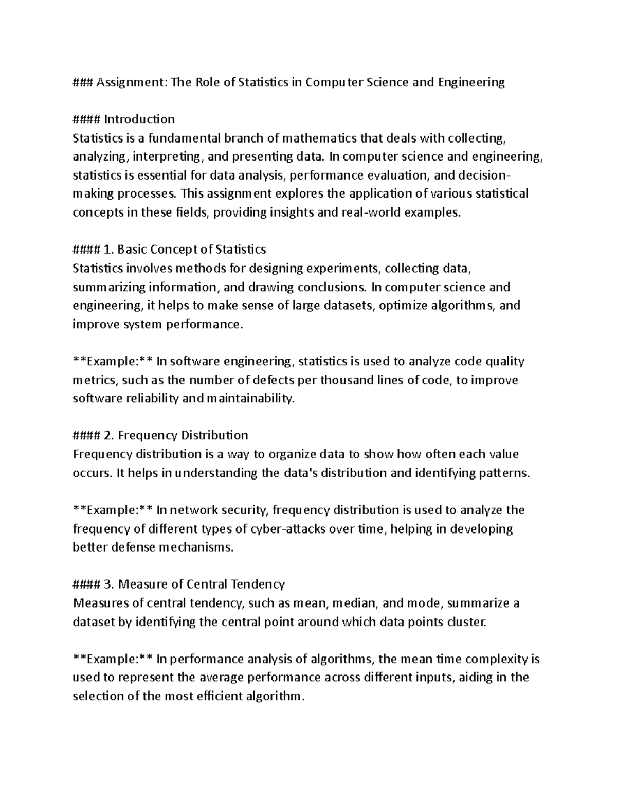 Assignment - In computer science and engineering, statistics is ...