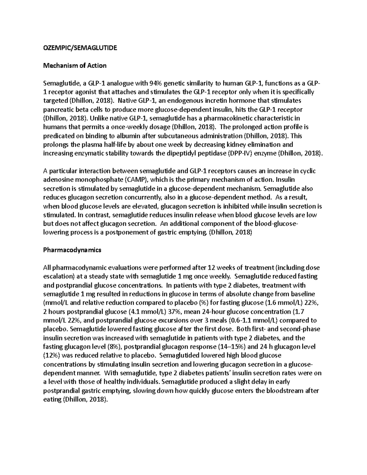 Ozempic paper 2 - Mandatory assignment - OZEMPIC/SEMAGLUTIDE Mechanism ...
