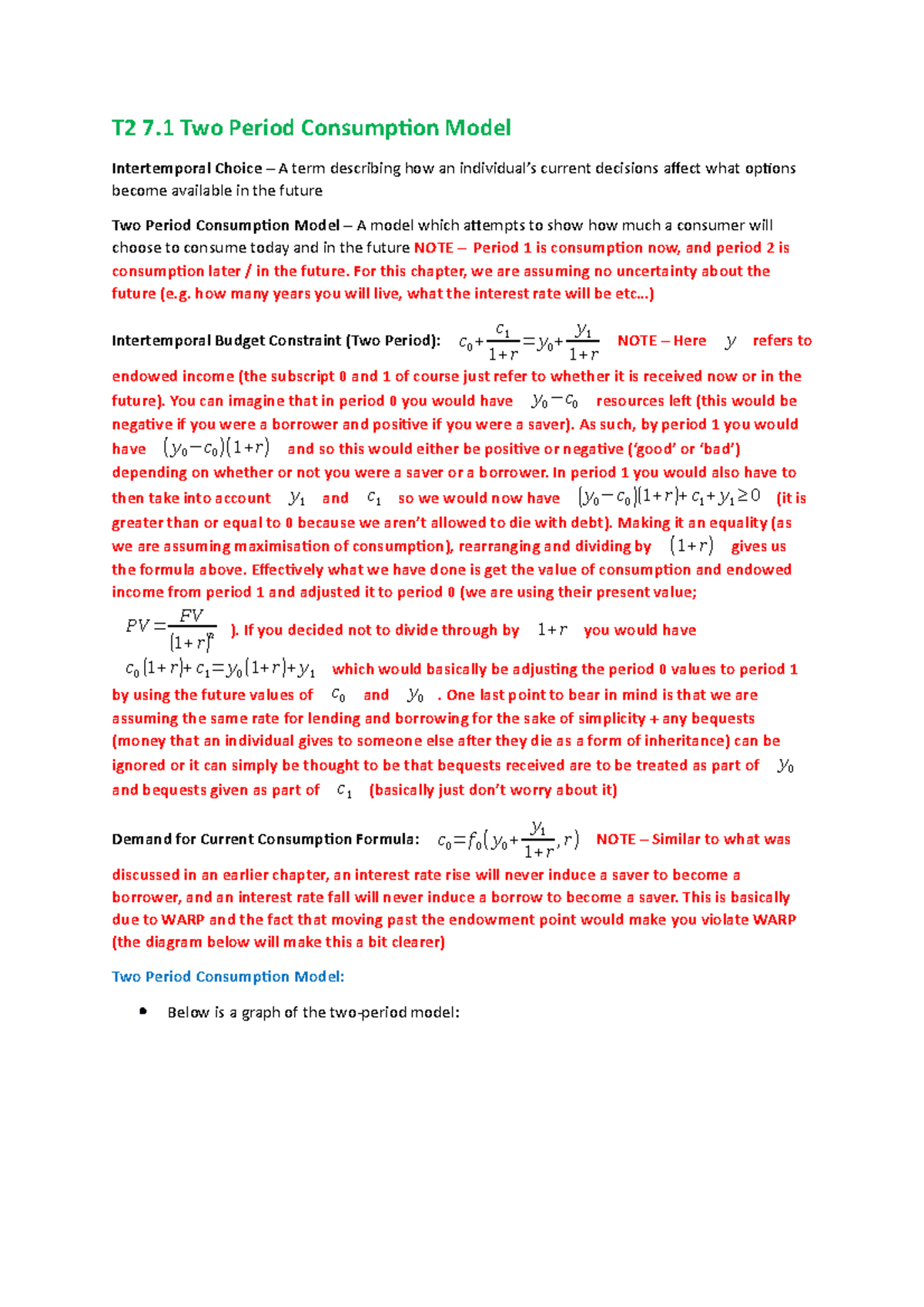 Econ 2001 Term 2 (Topic 7) - T2 7 Two Period Consumption Model ...