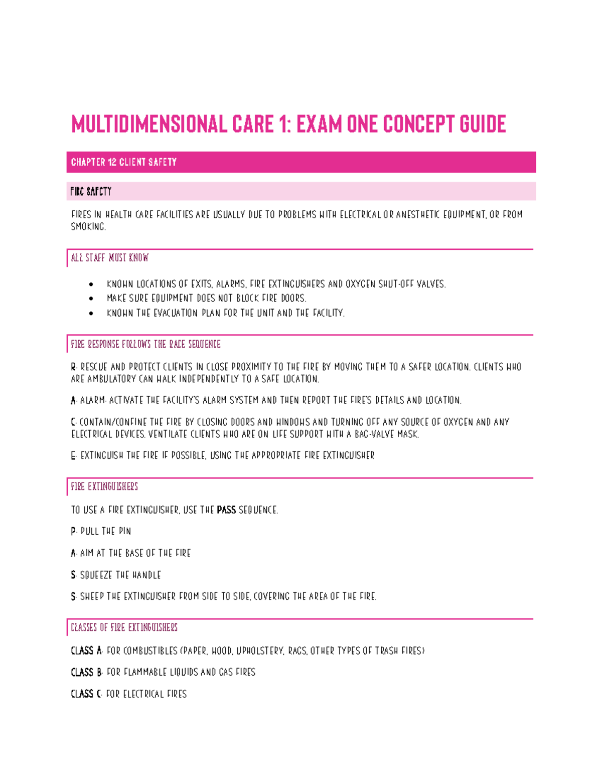 MDC I Exam 1 Concepts - Lecture notes 1-11 - MULTIDIMENSIONAL CARE 1 ...