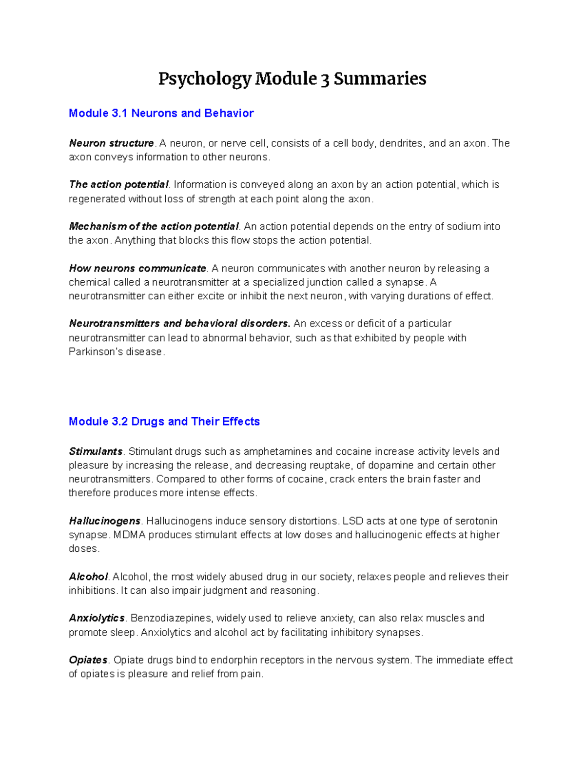 Psychology Module 3 Summaries - Psychology Module 3 Summaries Module 3 ...