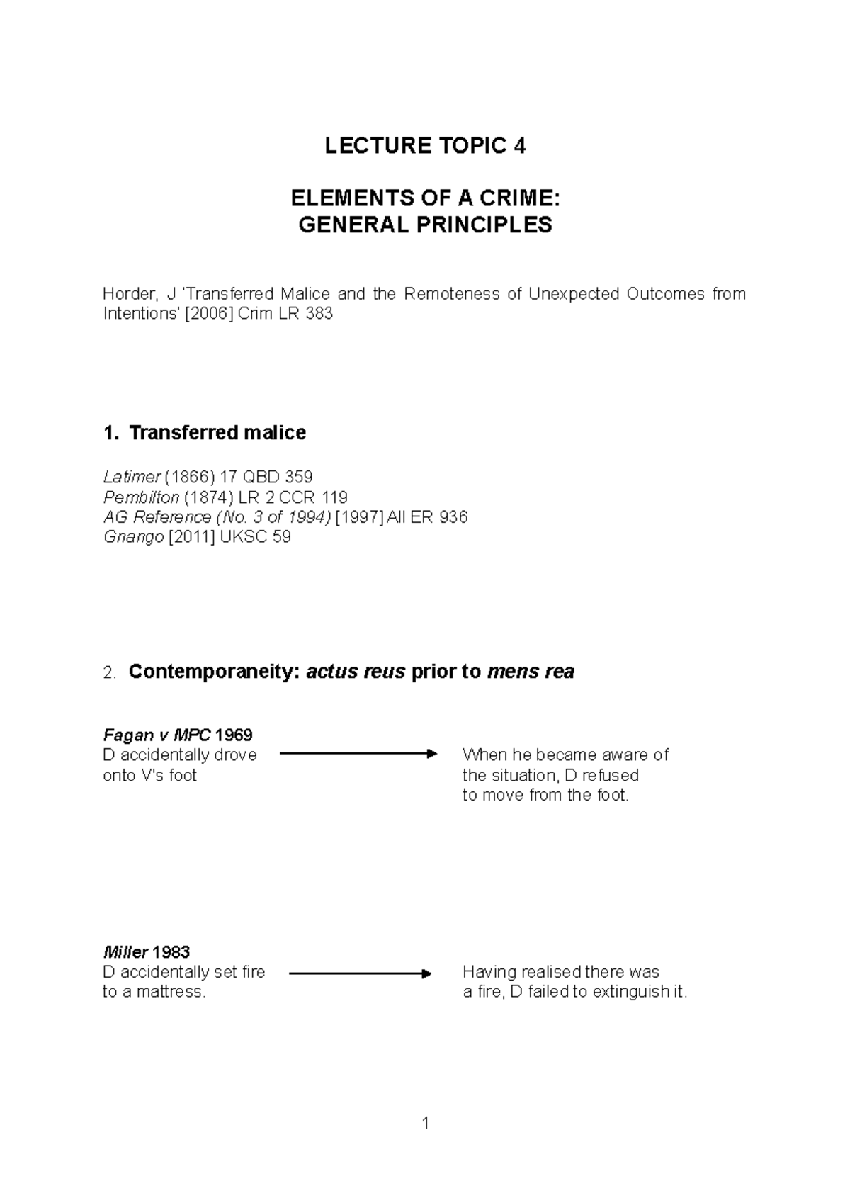 Lecture Topic 4 - Elements of a Crime (general) - LECTURE TOPIC 4 ...