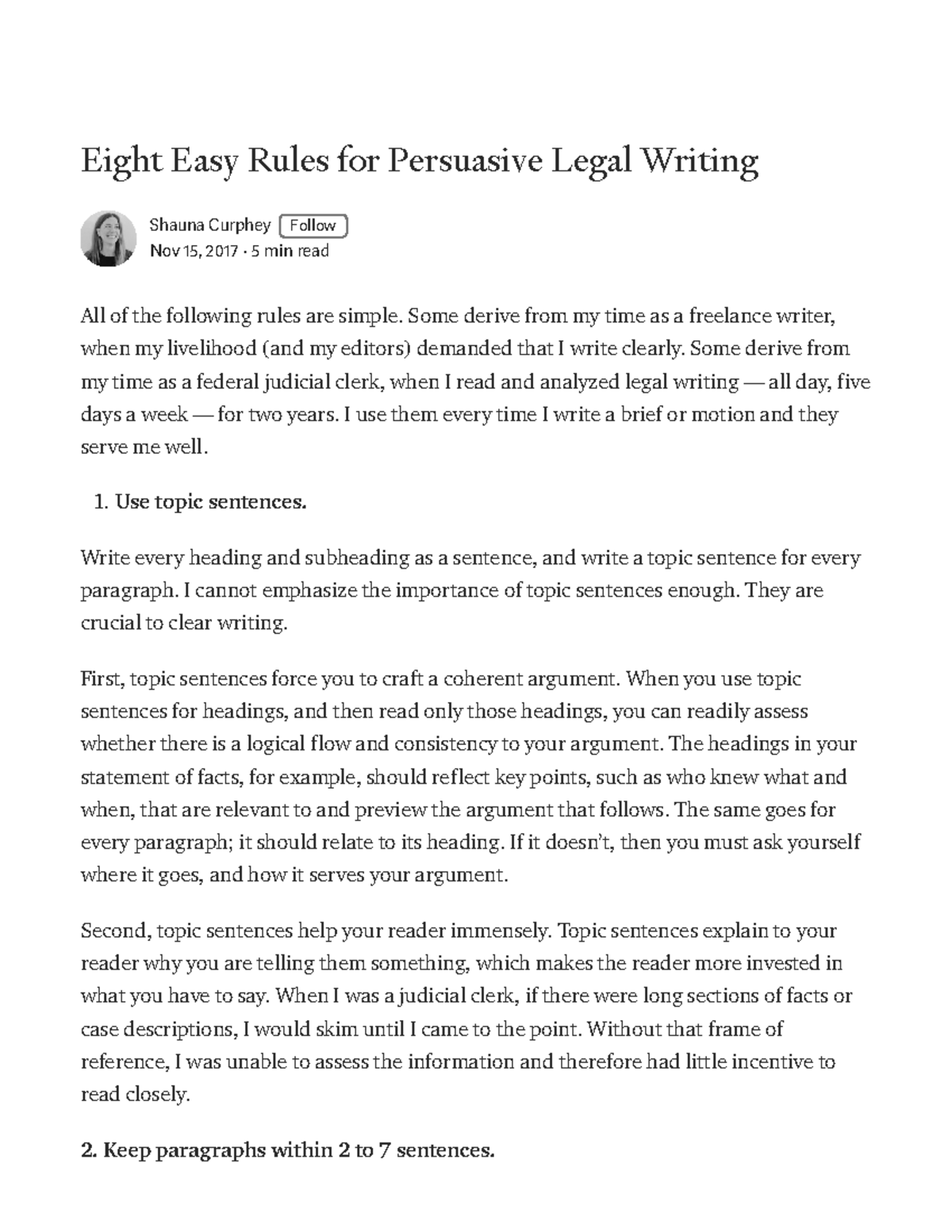 Eight Easy Rules for Persuasive Legal Writing - Some derive from my ...