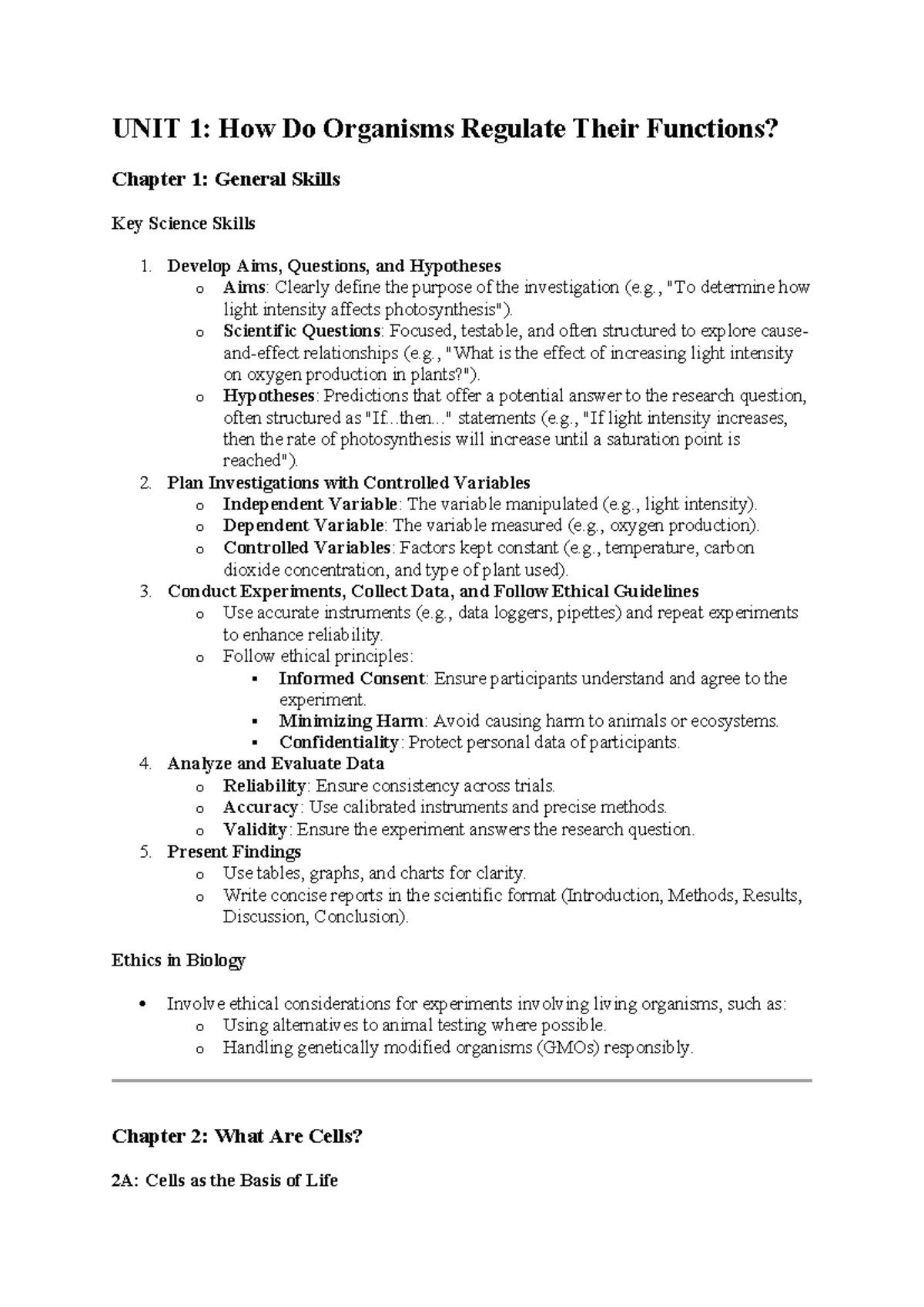 UNIT 1 AND 2 OF BIOLOGY - UNIT 1: How Do Organisms Regulate Their ...