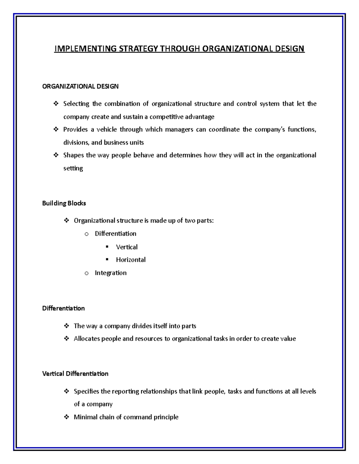 Implementing Strategy Through Organizational Design - Financial ...