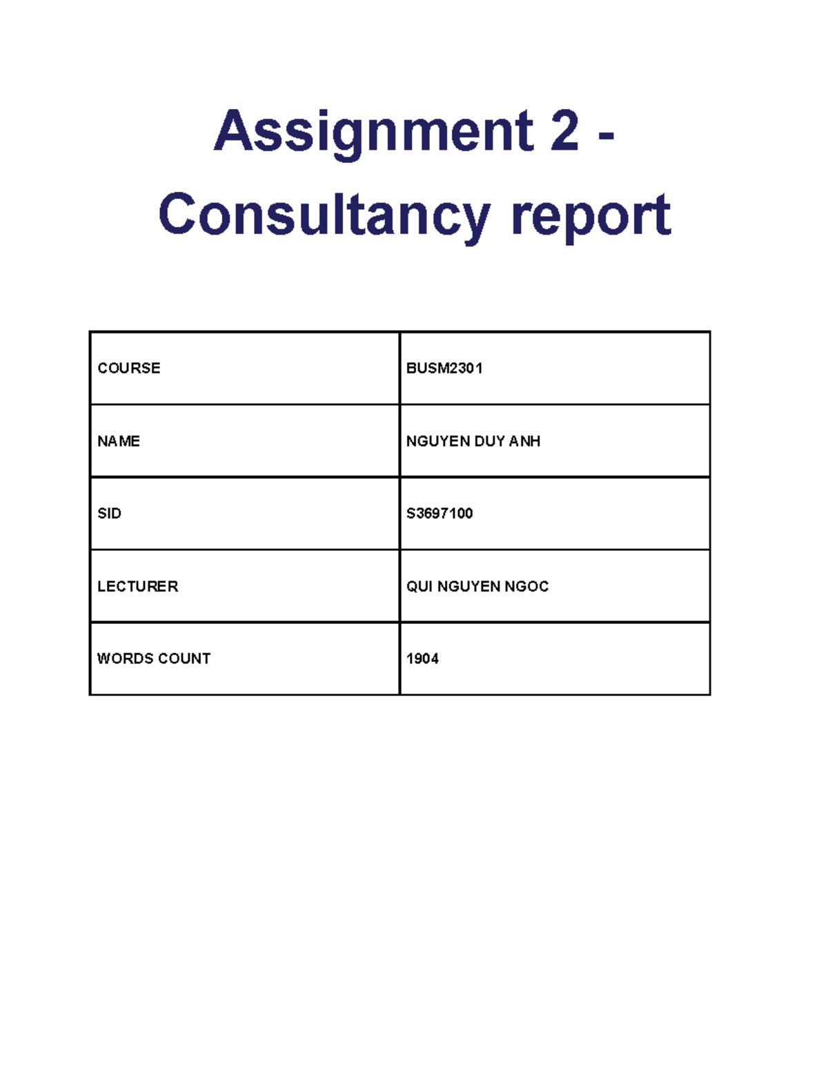 s3697100 - Consultancy report - Organisational - Assignment 2 ...
