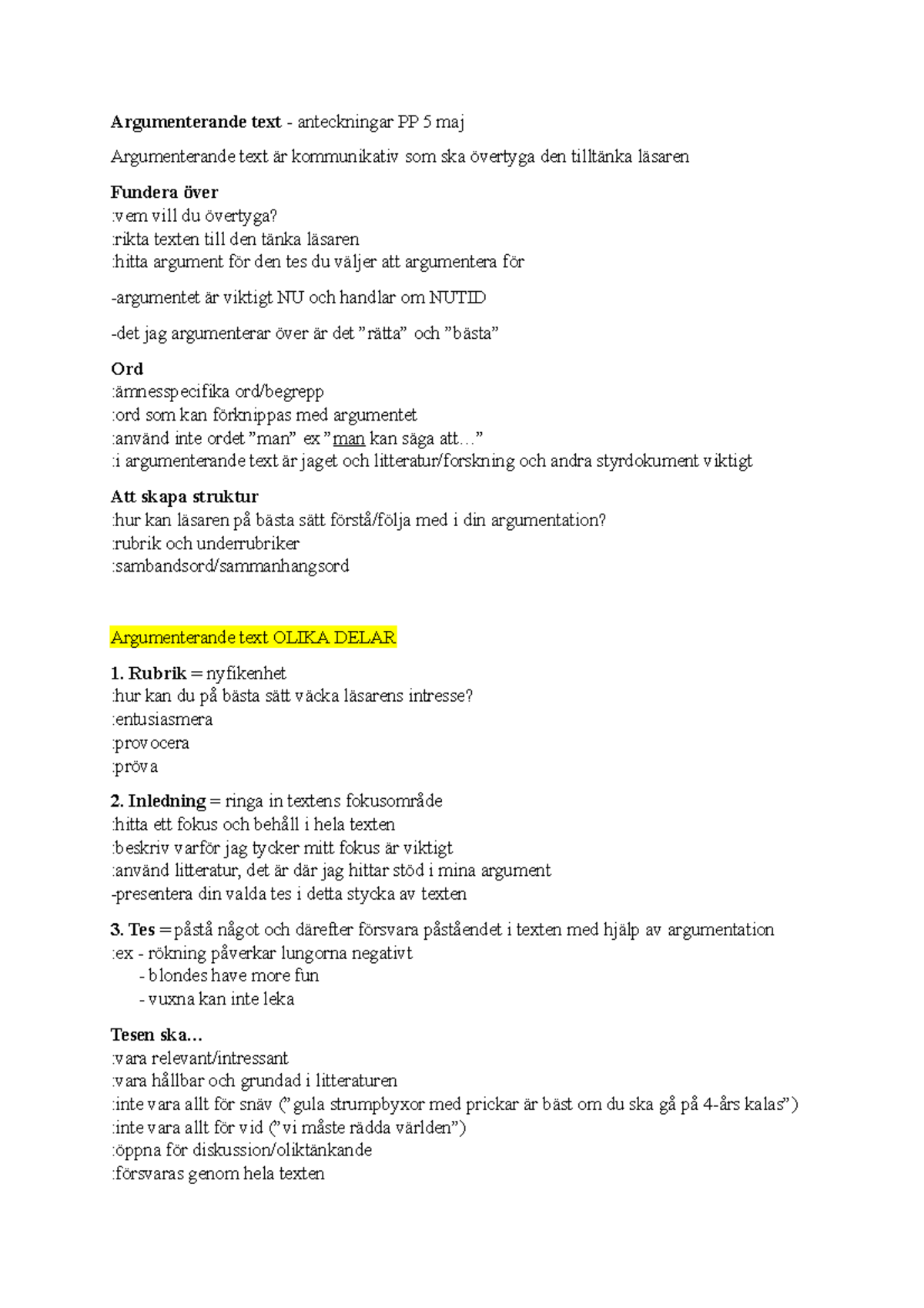 Argumenterande text - anteckningar PP 5 maj - ..” :i argumenterande ...