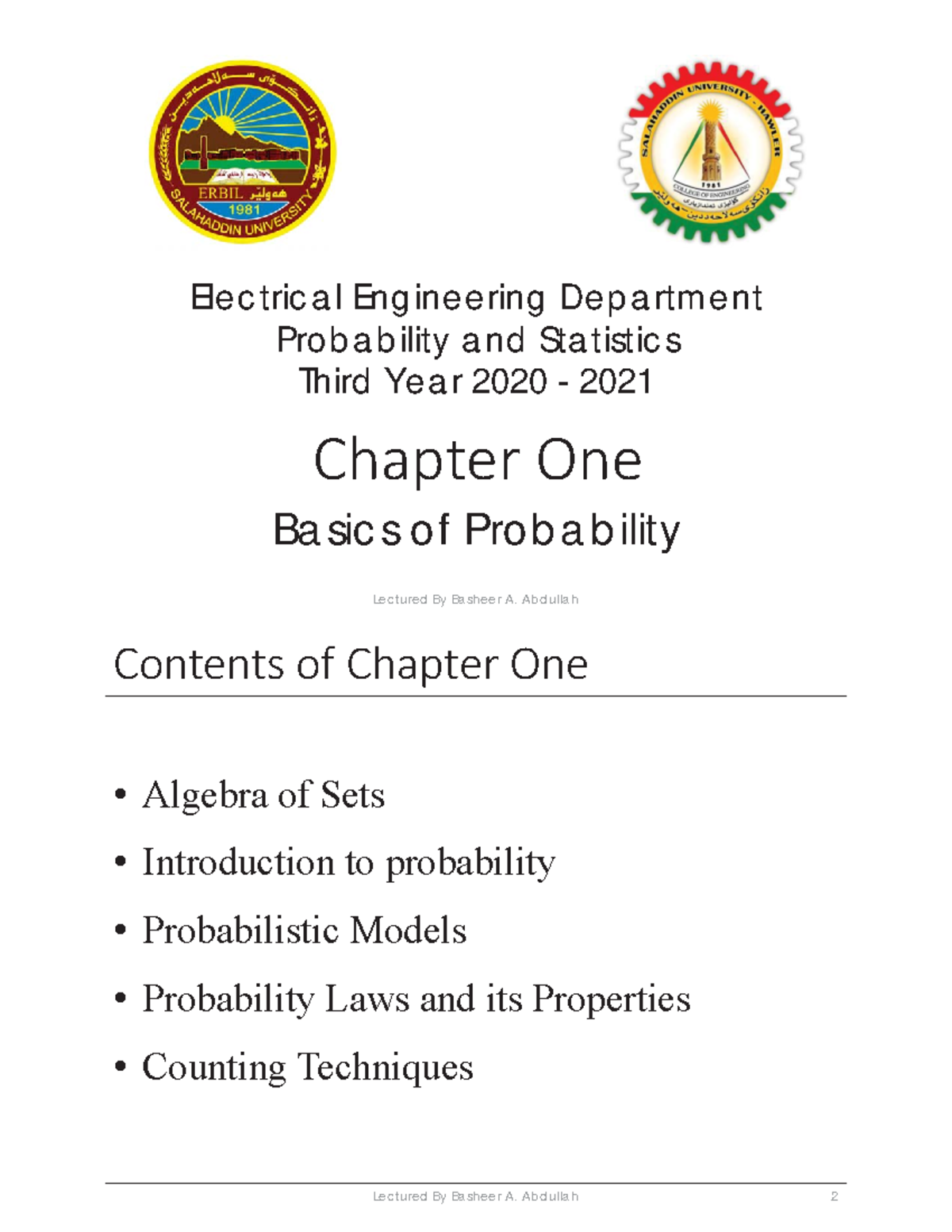 CH01 Basics of Probability - Ele c tric a l Eng ine e ring De p a rtm e ...