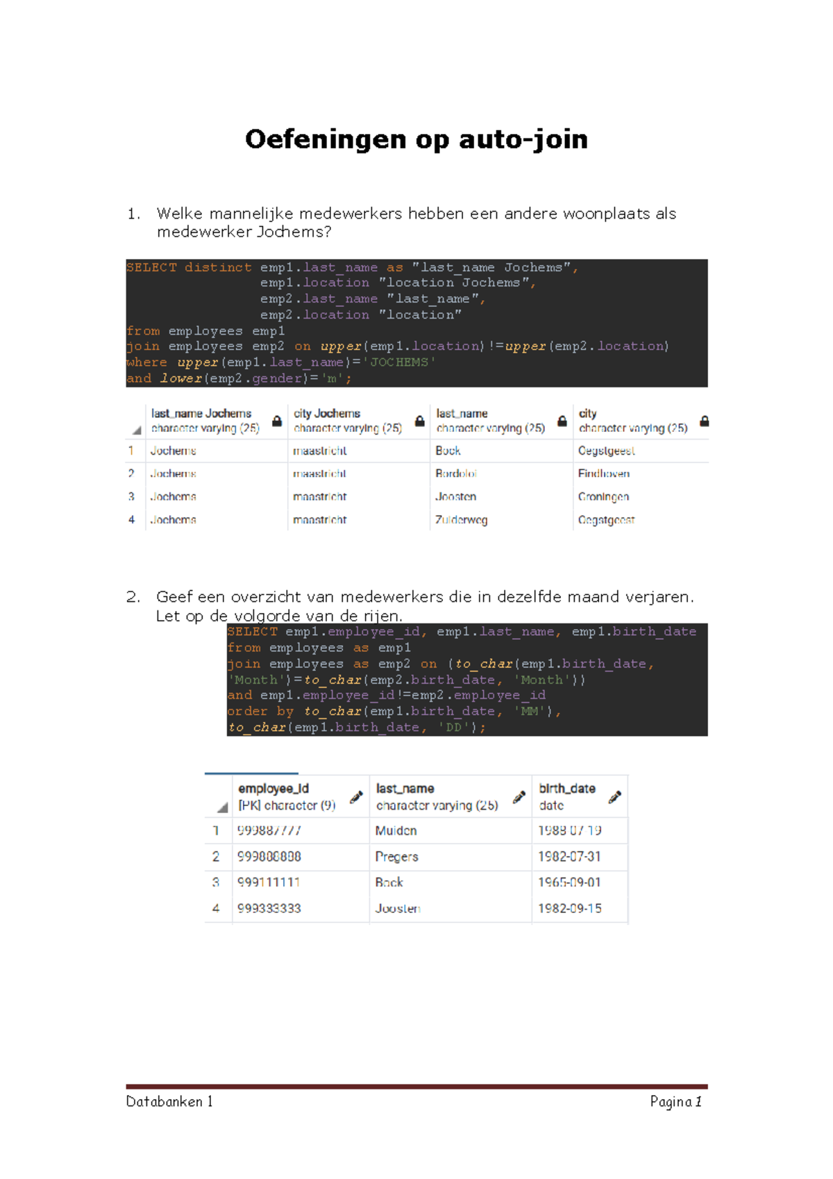 03 02 Auto Join Oef - oef - Oefeningen op auto-join 1. Welke mannelijke ...