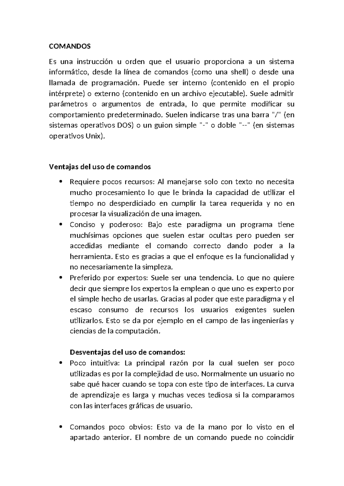 Comandos - COMANDOS Es una instrucción u orden que el usuario ...