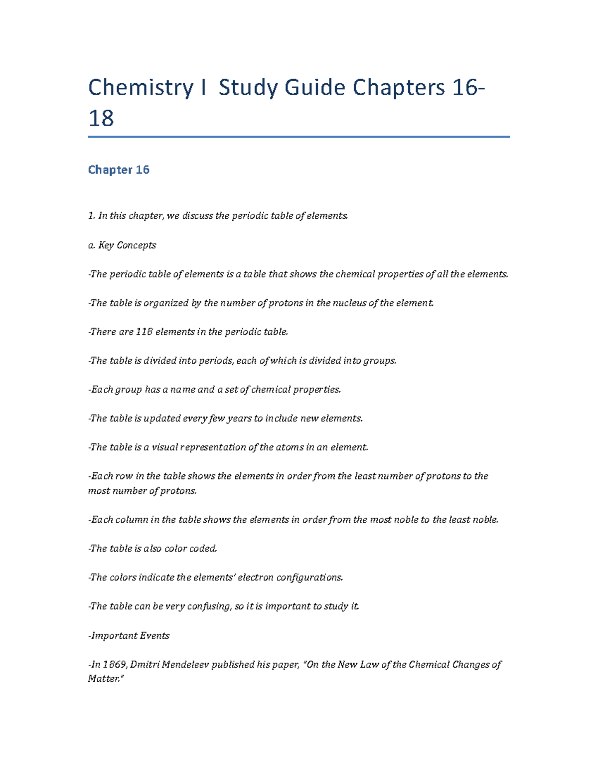 Chemistry I Study Guide Chapters 16-18 - Chemistry I Study Guide ...