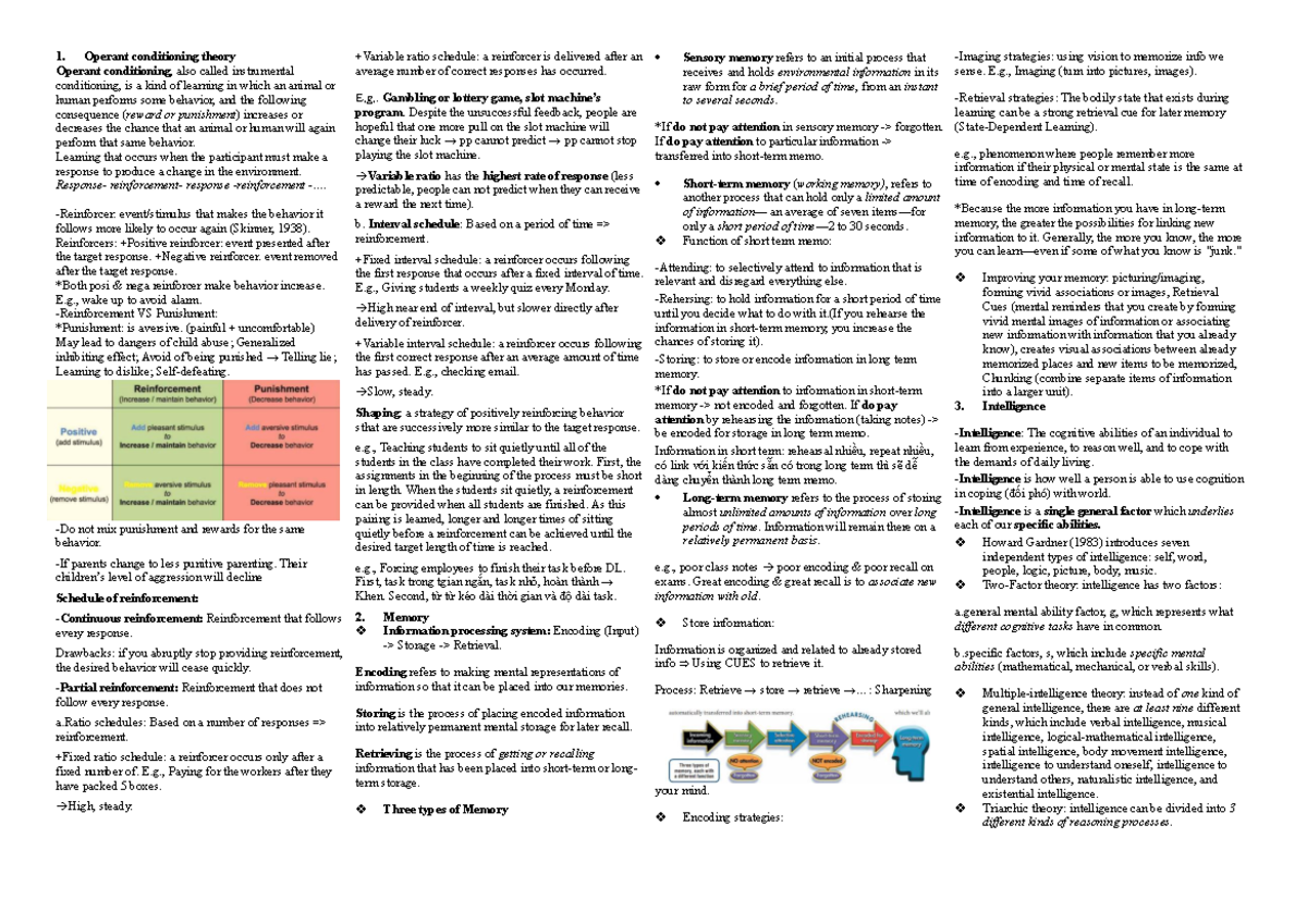 Notes - Note Final Psycho - Operant conditioning theory Operant ...