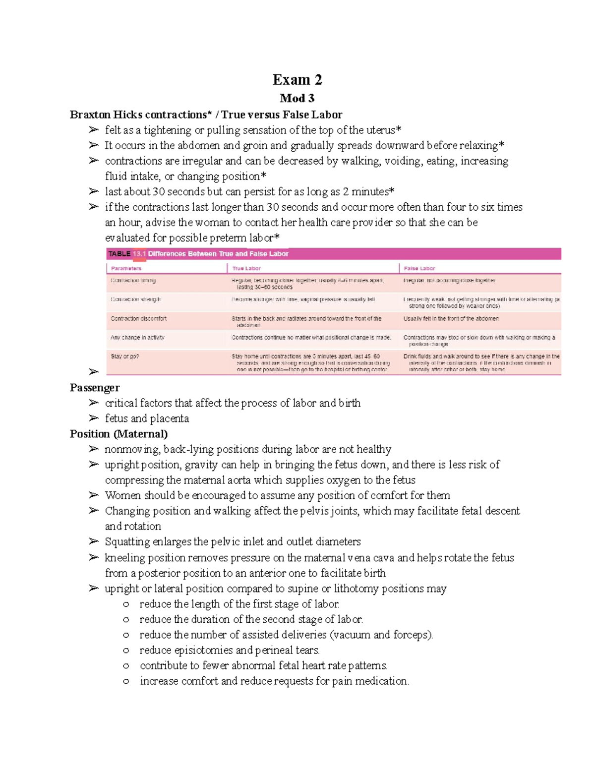 Exam 2 Family Nursing - Jot Down Notes - Exam 2 Mod 3 Braxton Hicks ...