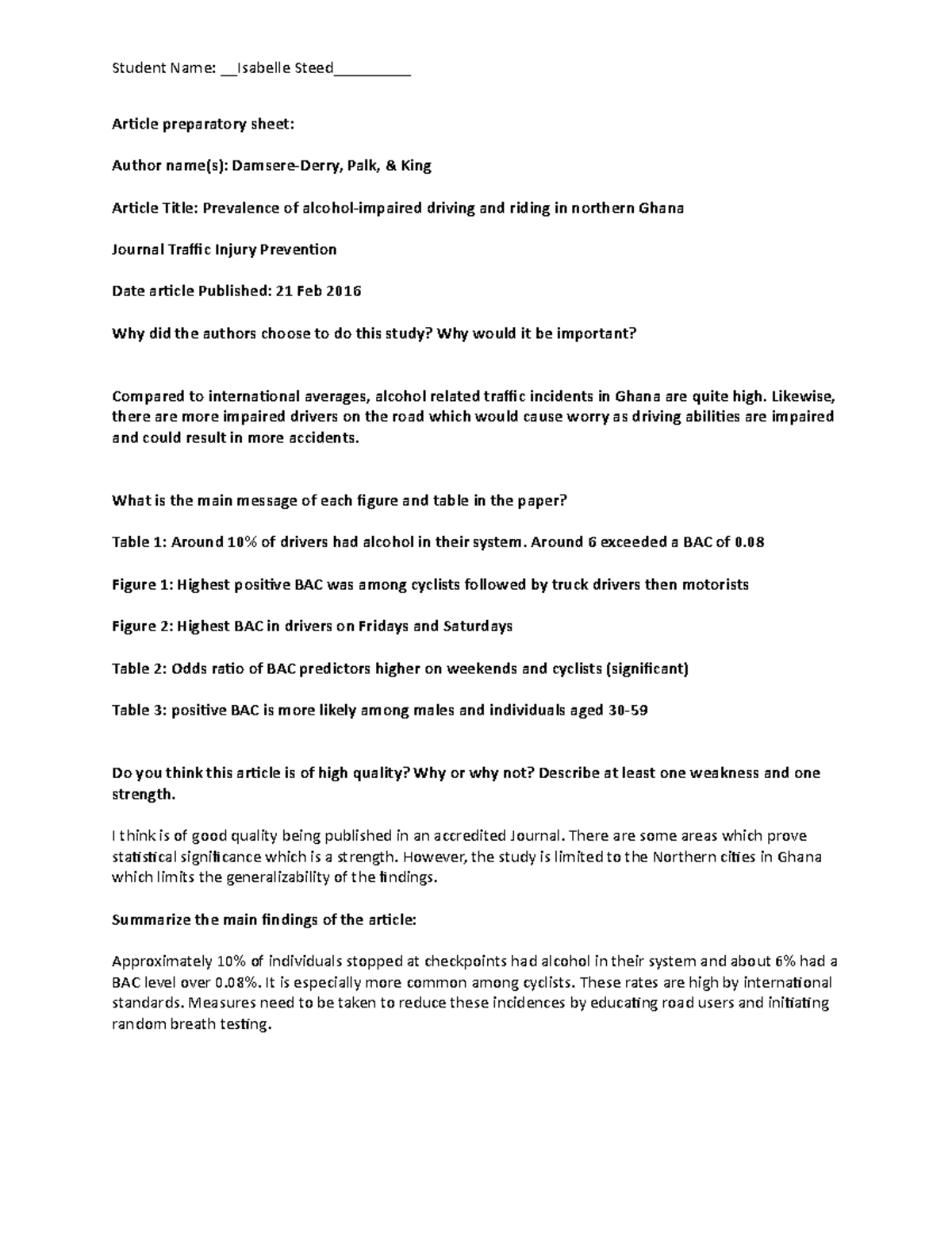 Article preparatory sheet - Student Name: Isabelle Steed_______ Article ...