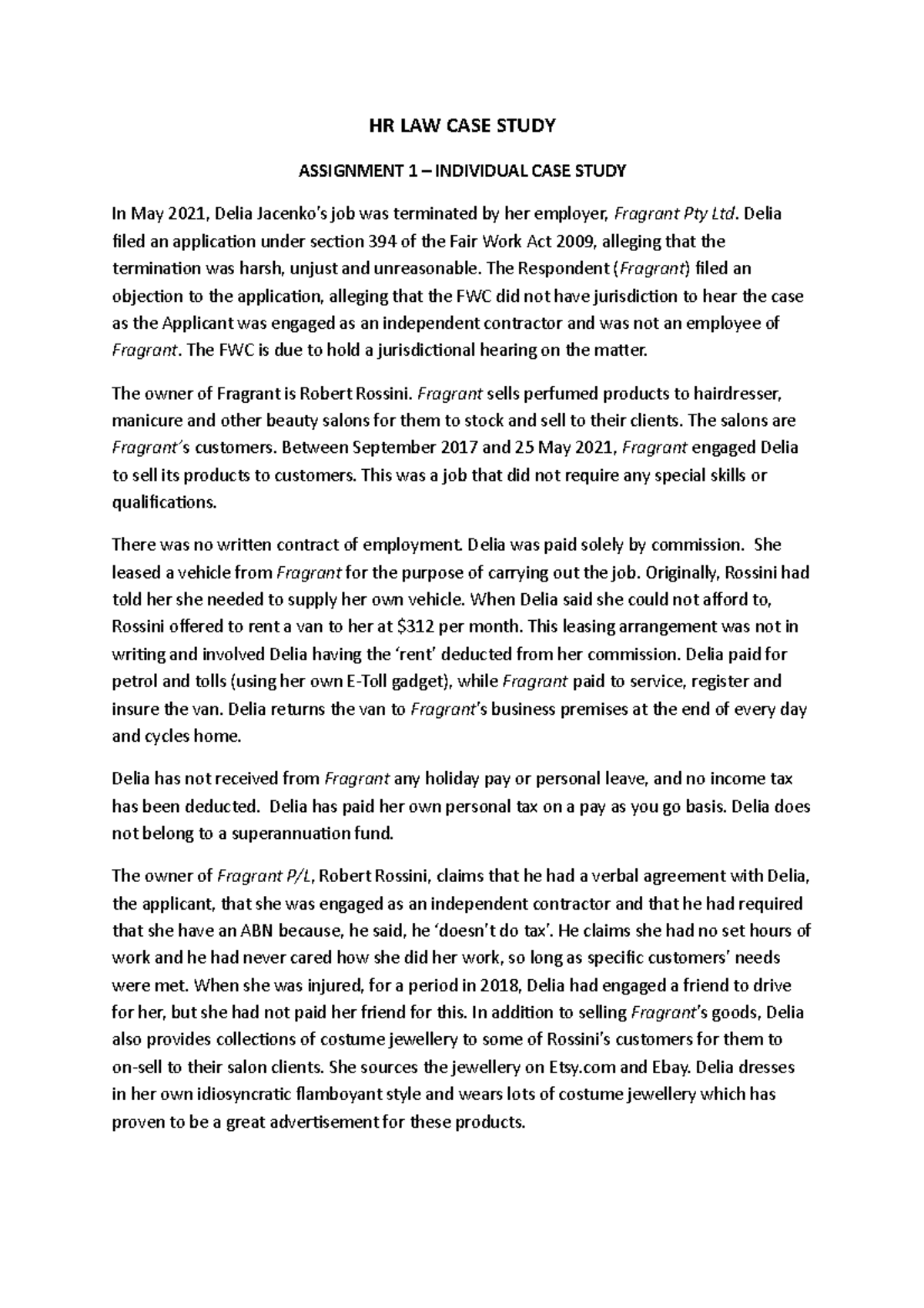 HR LAW CASE Study - HR LAW CASE STUDY ASSIGNMENT 1 – INDIVIDUAL CASE ...
