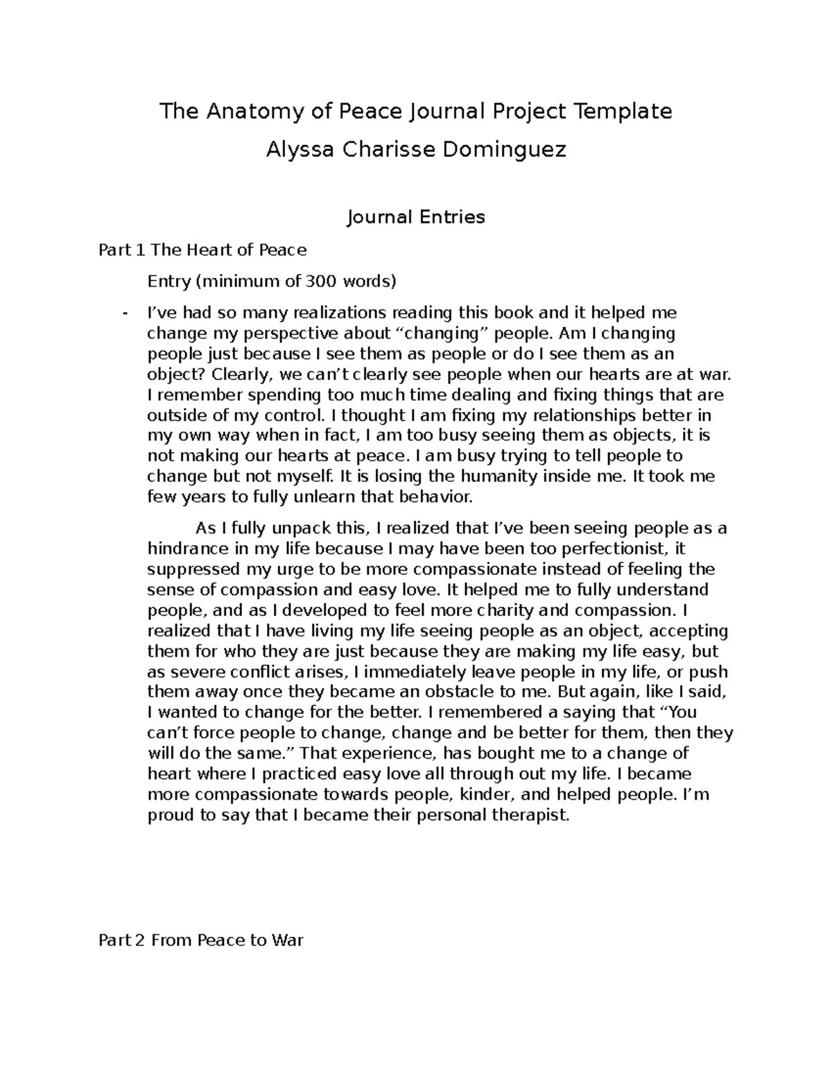 The Anatomy of Peace Journal Project - Am I changing people just ...