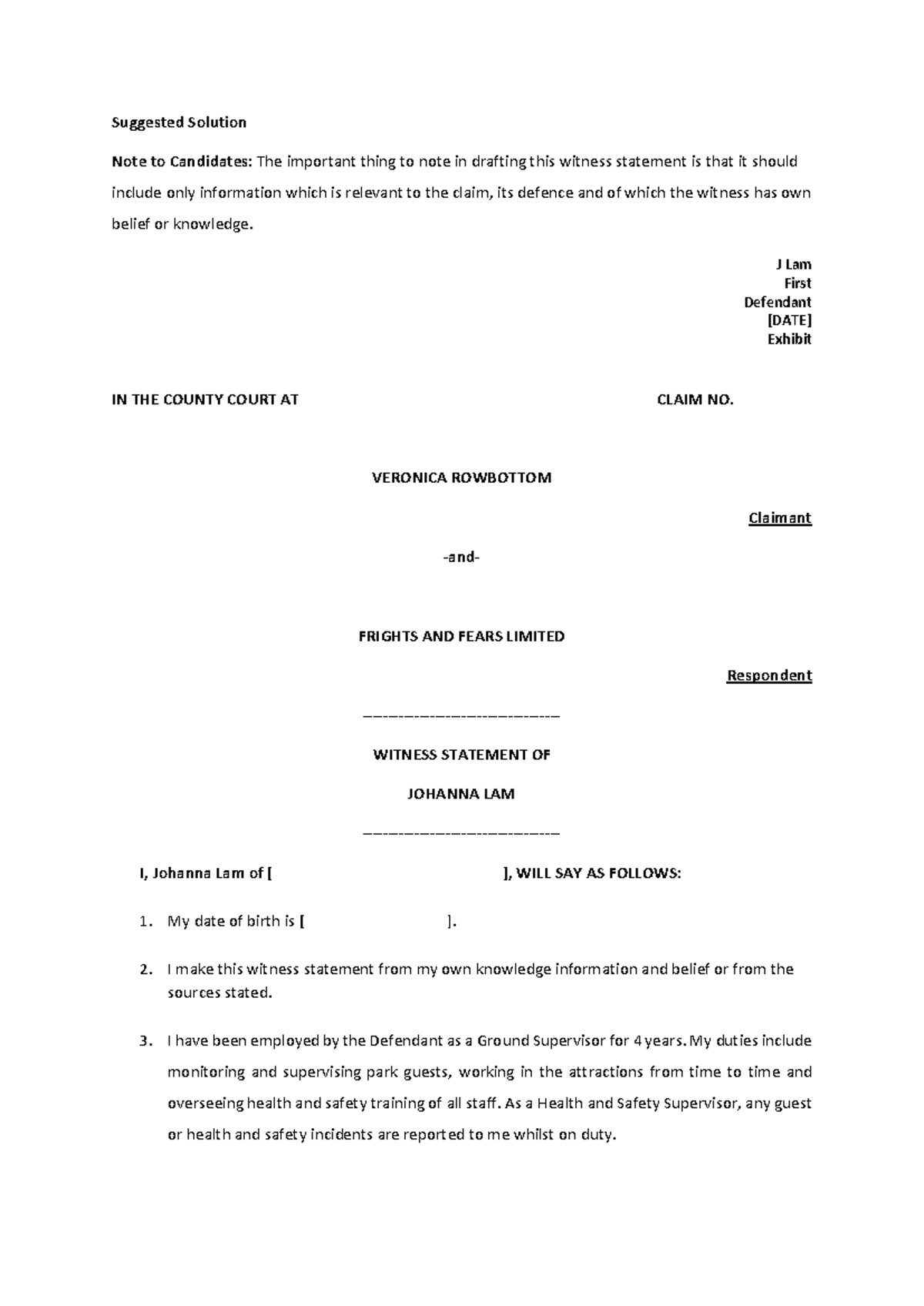 Particular of Claim Drafting - Suggested Solution Note to Candidates ...