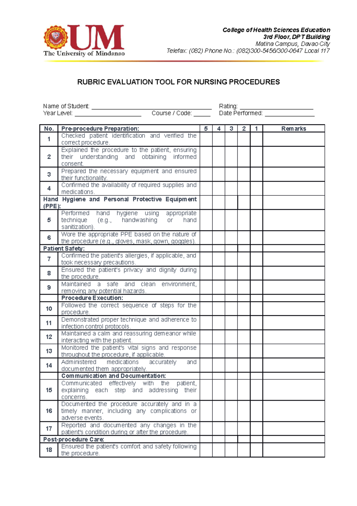 Rubric Evaluation Tool for Nursing Procedures - RUBRIC EVALUATION TOOL ...