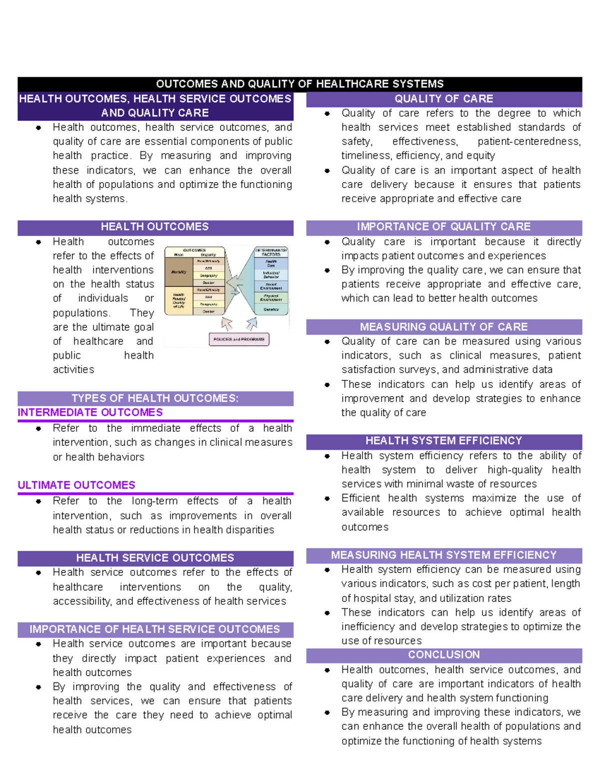Outcomes AND Quality OF Healthcare System - OUTCOMES AND QUALITY OF ...