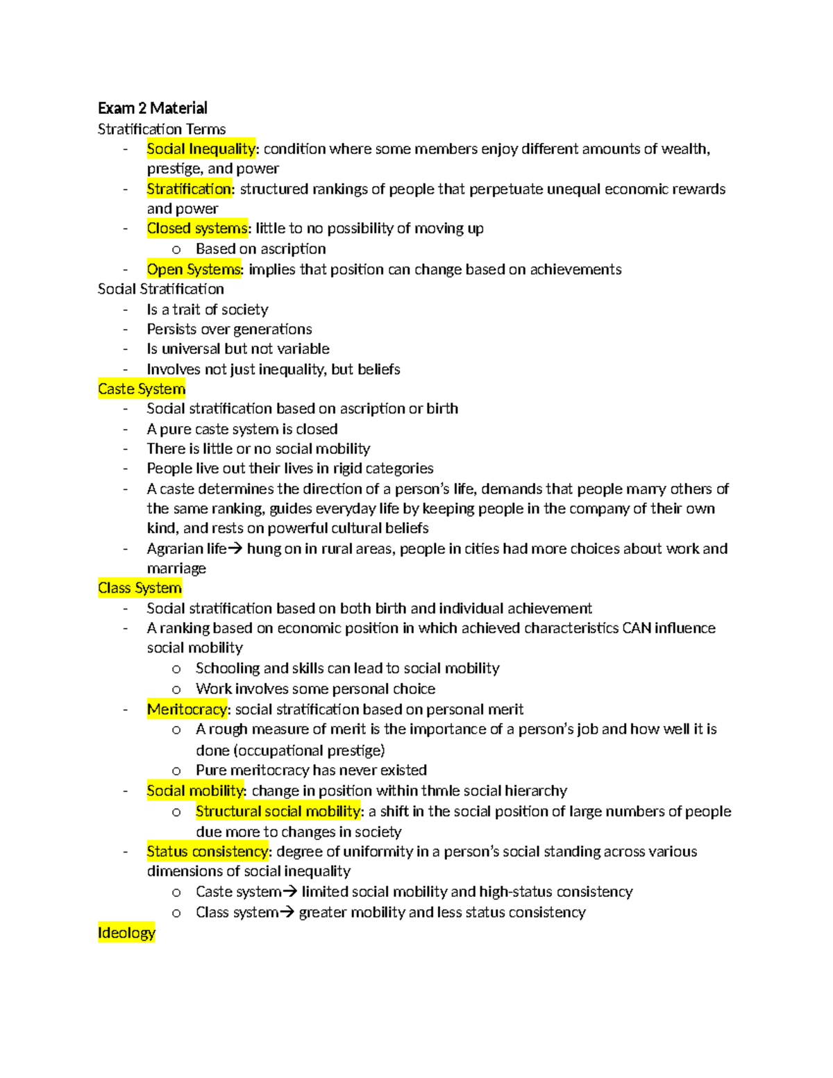 Exam 2 Notes - Material for exam 2 - Exam 2 Material Stratification ...