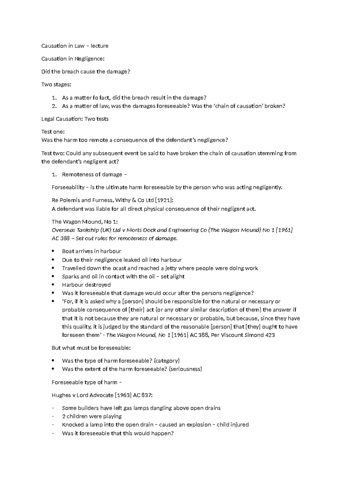 Causation in law lecture - Causation in Law – lecture Causation in Negligence: Did the breach ...