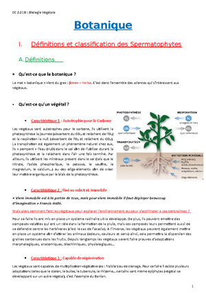 Fiche Botanique - Studocu