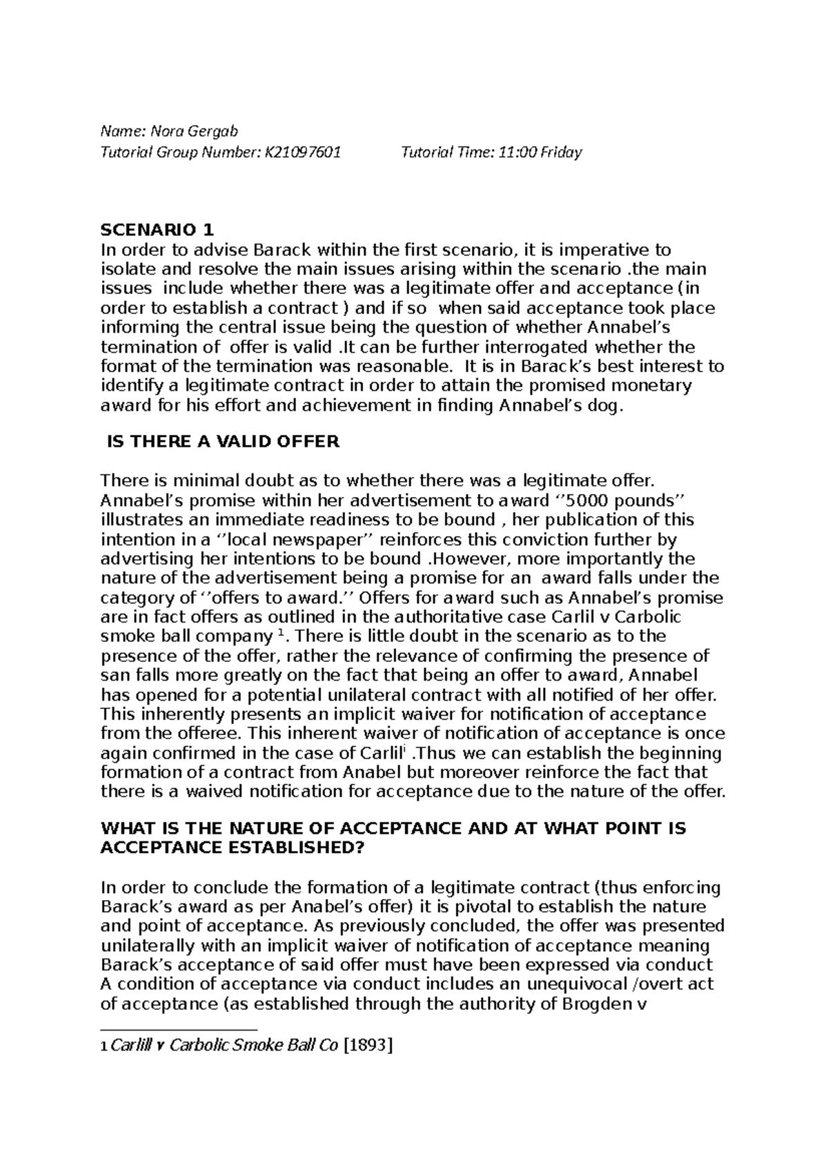 Answer First Contract Formative PQS - KCL - Studocu