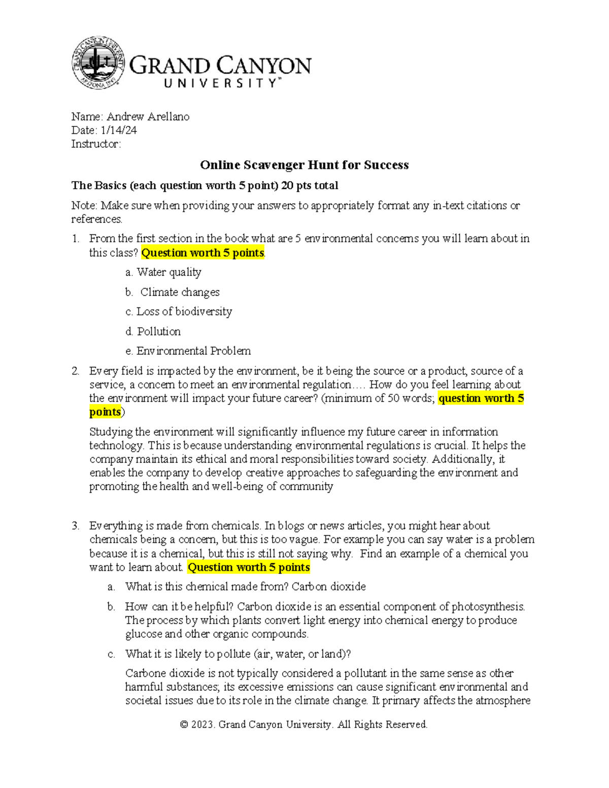 BIO 220 RS Online Scavenger Hunt For Success Resource - Name: Andrew ...