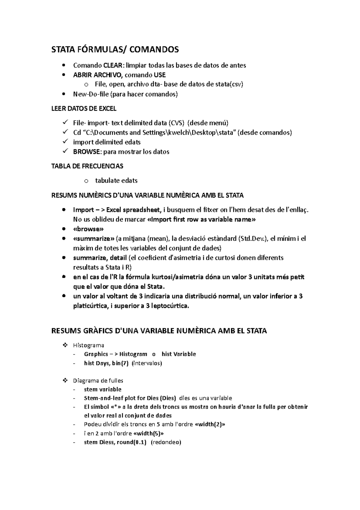 Stata fórmulas y órdenes - STATA FÓRMULAS/ COMANDOS Comando CLEAR ...