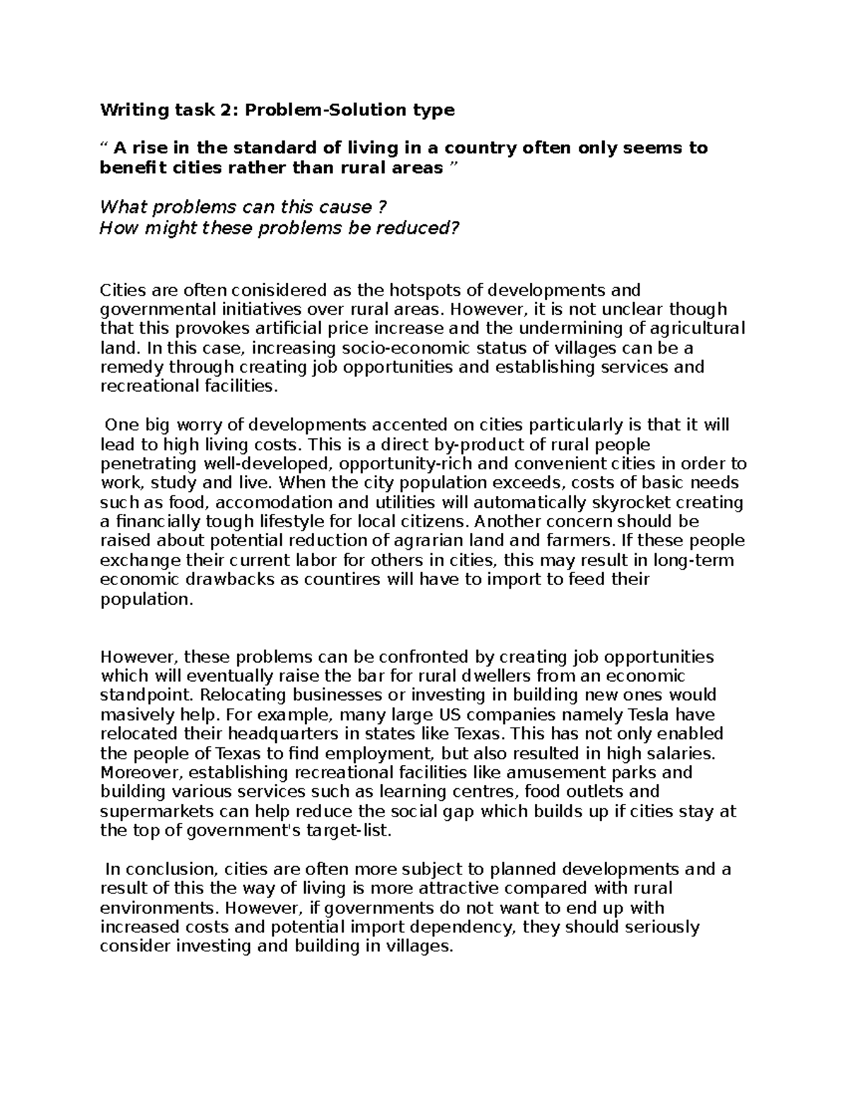 Essay 10 - Writing task 2: Problem-Solution type “ A rise in the ...