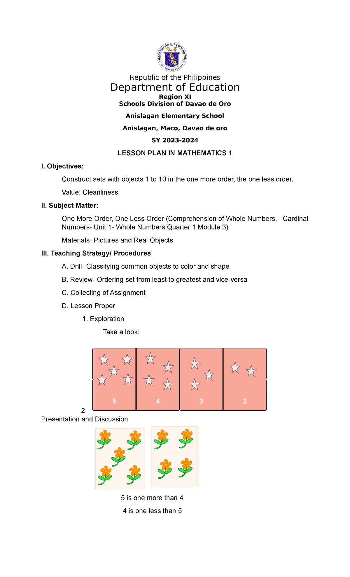 Lesson PLAN IN Mathematics I - Republic of the Philippines Department ...