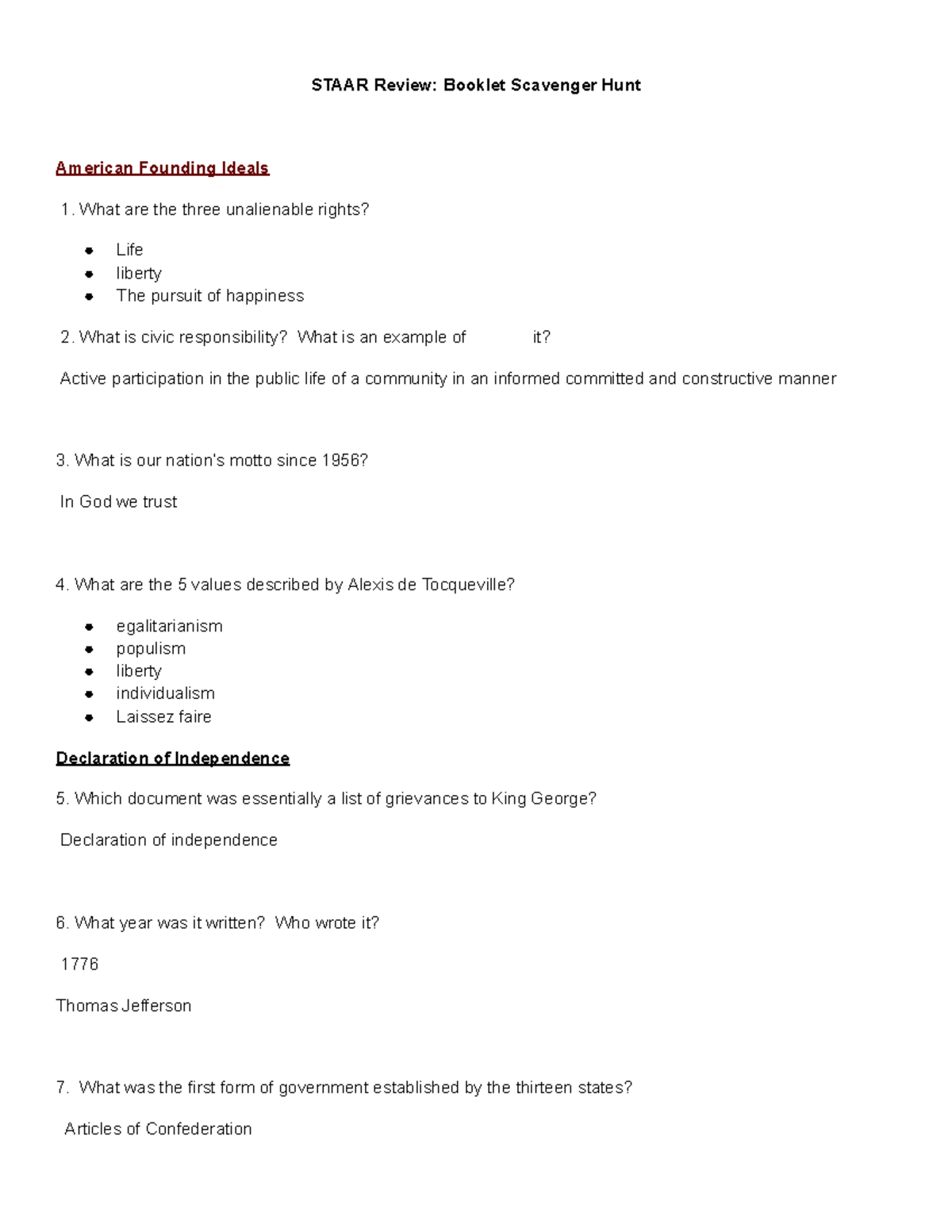 Canvas Staar Review Booklet Scavenger Hunt - STAAR Review: Booklet ...