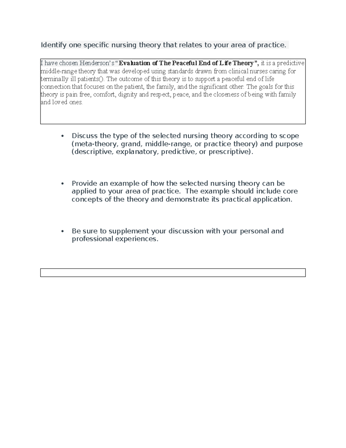 Unit 3 - This is NA - Identify one specific nursing theory that relates ...