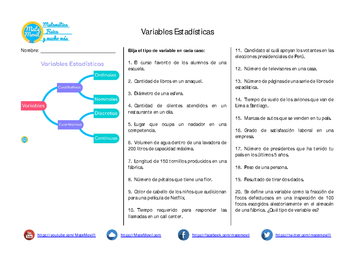 Tipos de variables estadísticas Ejercicios Resueltos PDF 1 - Variables ...